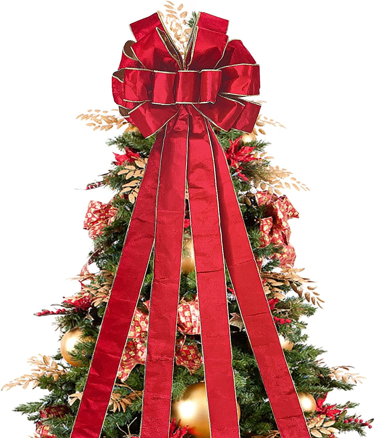 HaCpiu Red Bows for Christmas Tree, 53 Inch Christmas Tree Topper Bow ...