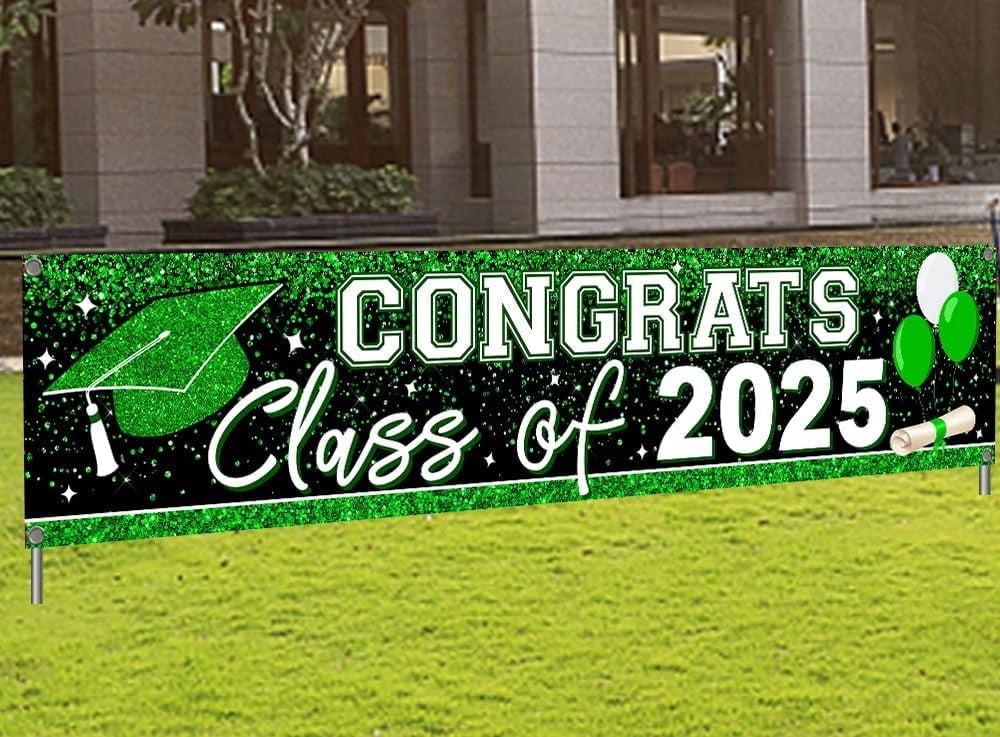 large class of 2025 banner green congrats grad banner backdrop ...