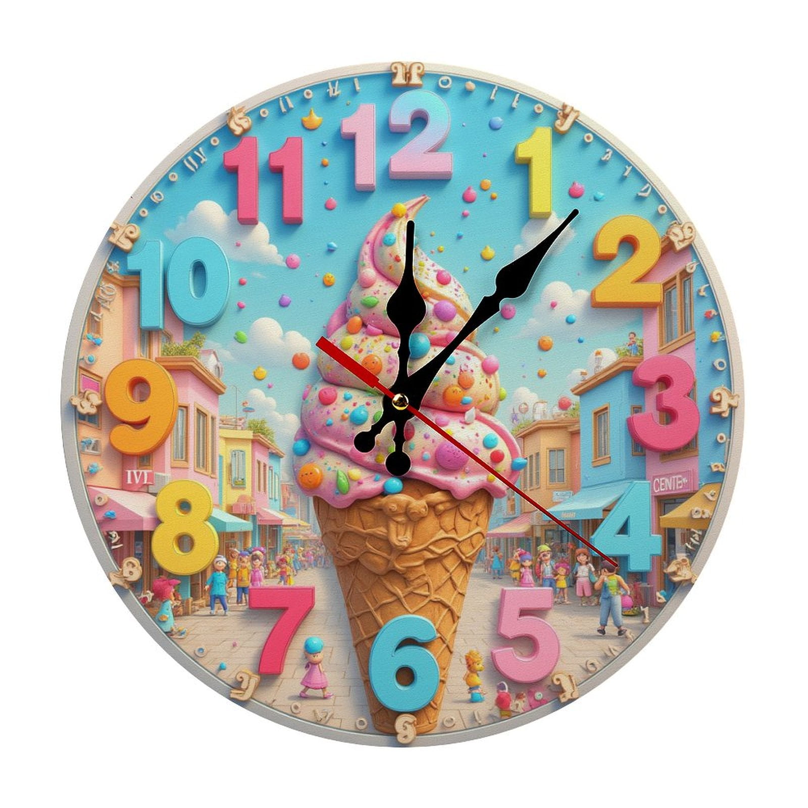 A large, colorful ice - cream cone against a pastel - colored street ...