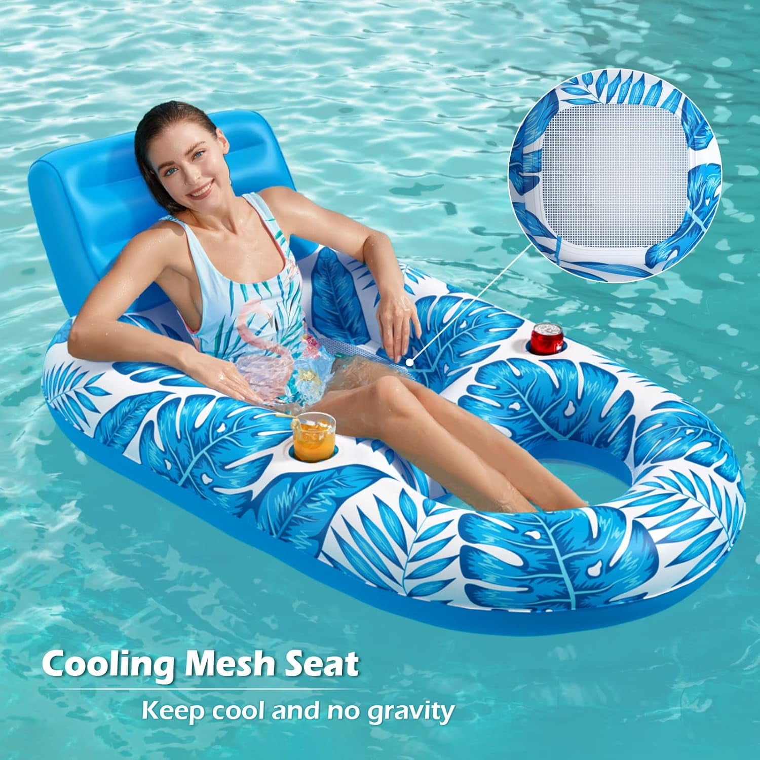 SwimWays Spring Float Inflatable Pool Lounger with Hyper-Flate Valve, Aqua - Walmart.com