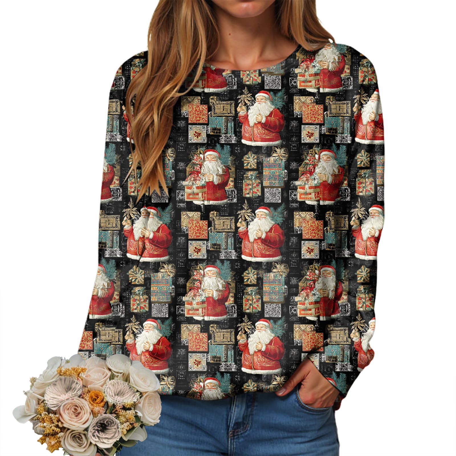 larppty Christmas Patchwork Print Sweater Fashion Sweatshirt Ugly ...