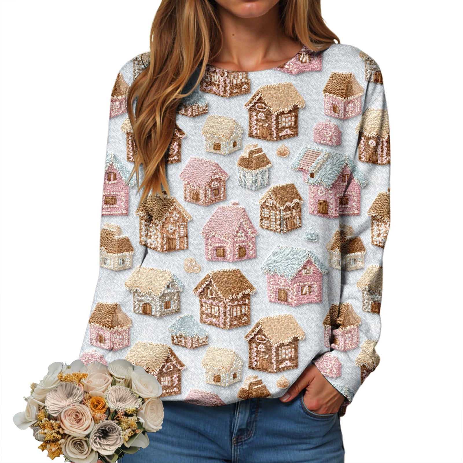 larppty Christmas Patchwork Print Sweater Fashion Sweatshirt Ugly ...