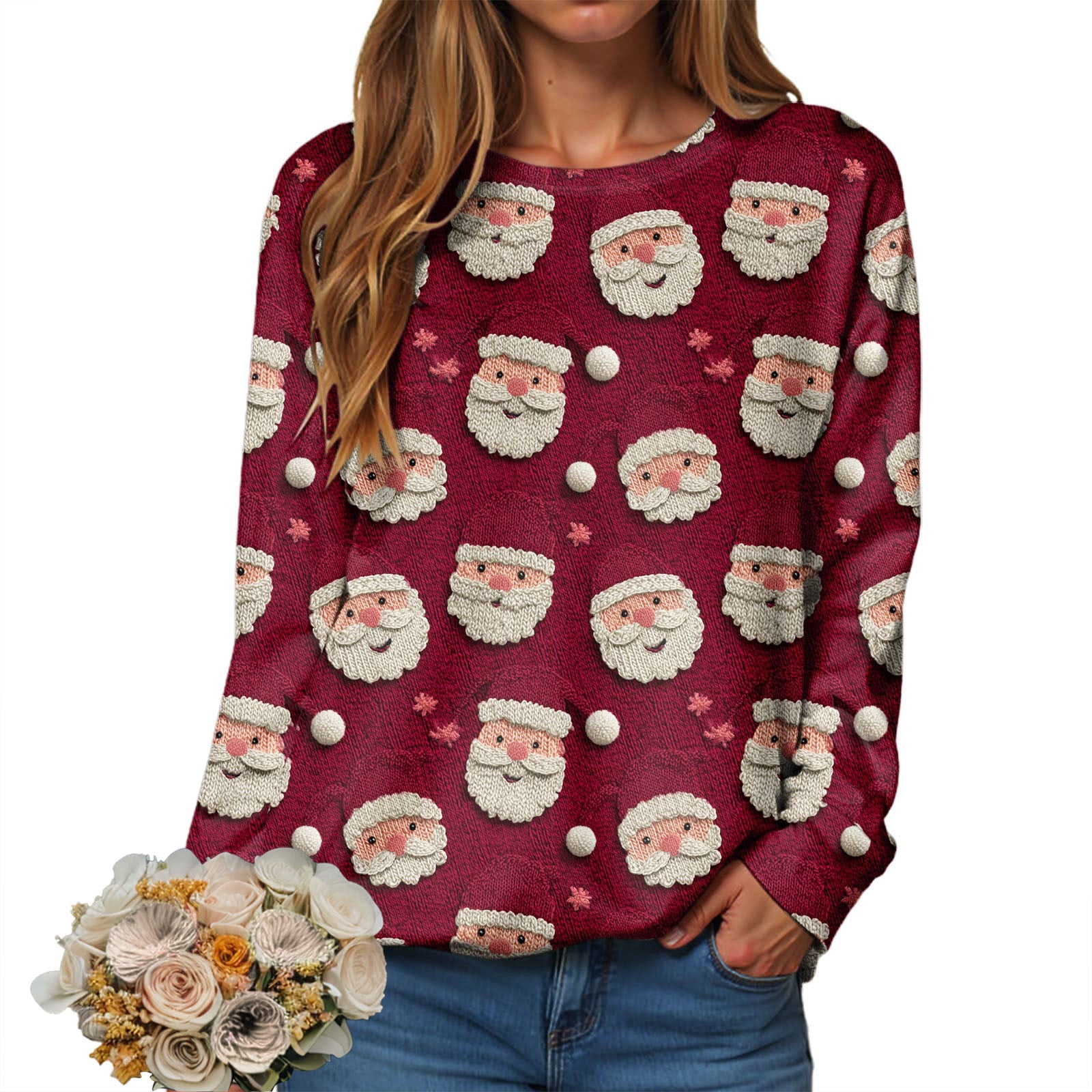 larppty Christmas Patchwork Print Sweater Fashion Sweatshirt Ugly ...