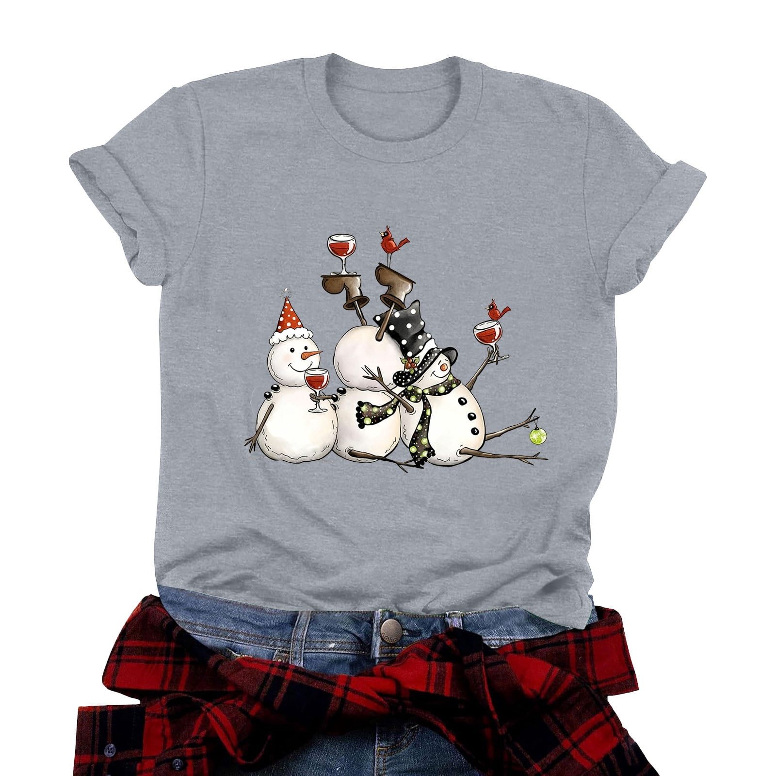 larppty Christmas Shirts for Women Christmas Snowman Funny Holiday ...