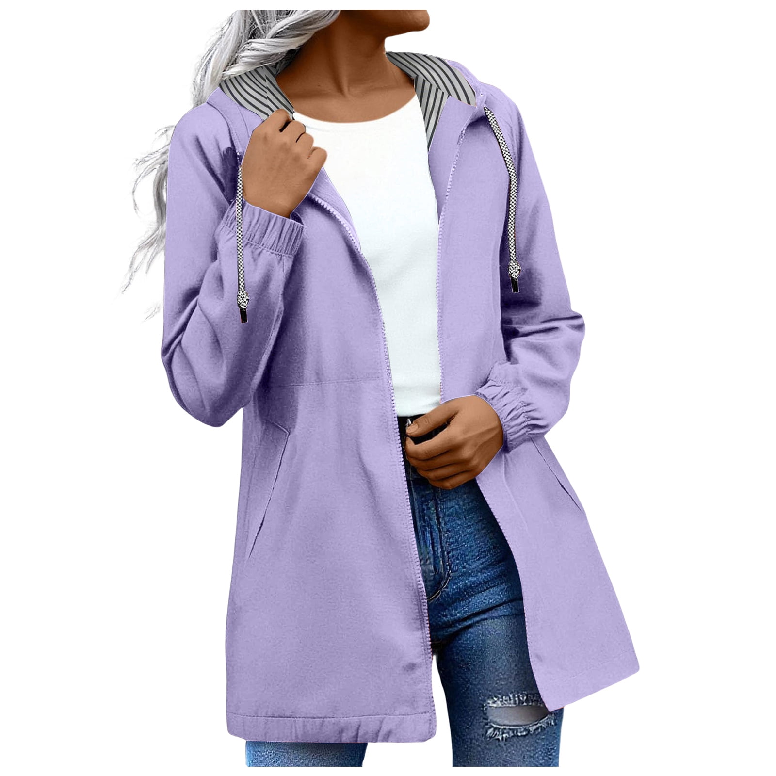 larppty Rain Jacket for Women 2025 Striped Lined Waterproof Lightweight ...
