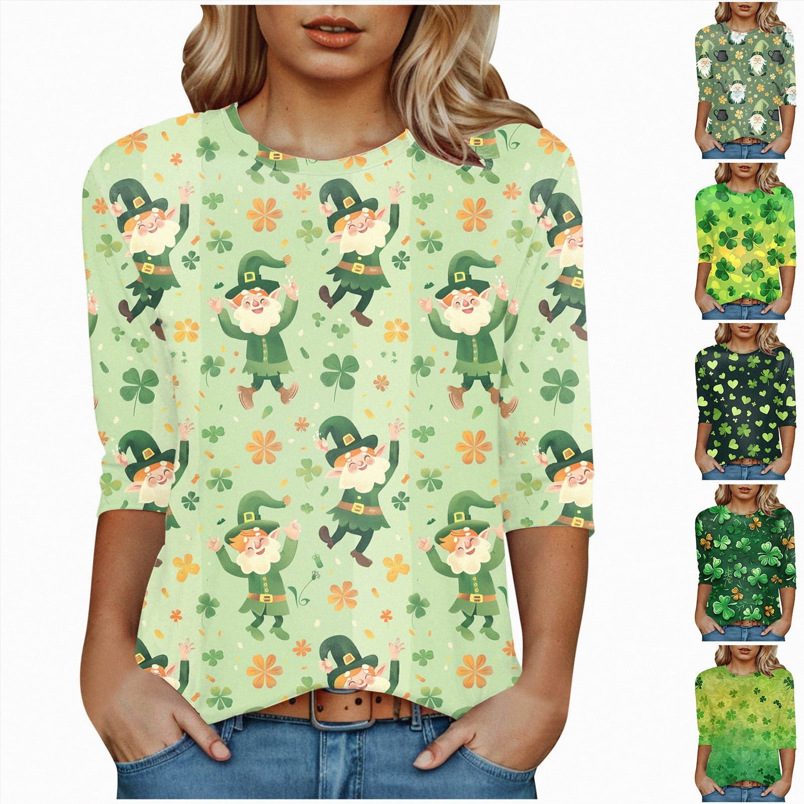 larppty St Patricks Day Shirt Women Funny 3/4 Sleeve Cute Saints Tops ...