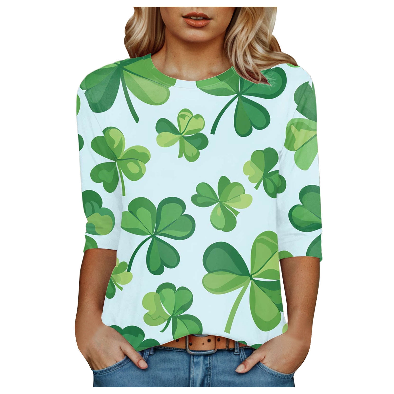larppty St Patty's Day Shirt Women Casual Plus Size 3/4 Sleeve Irish ...