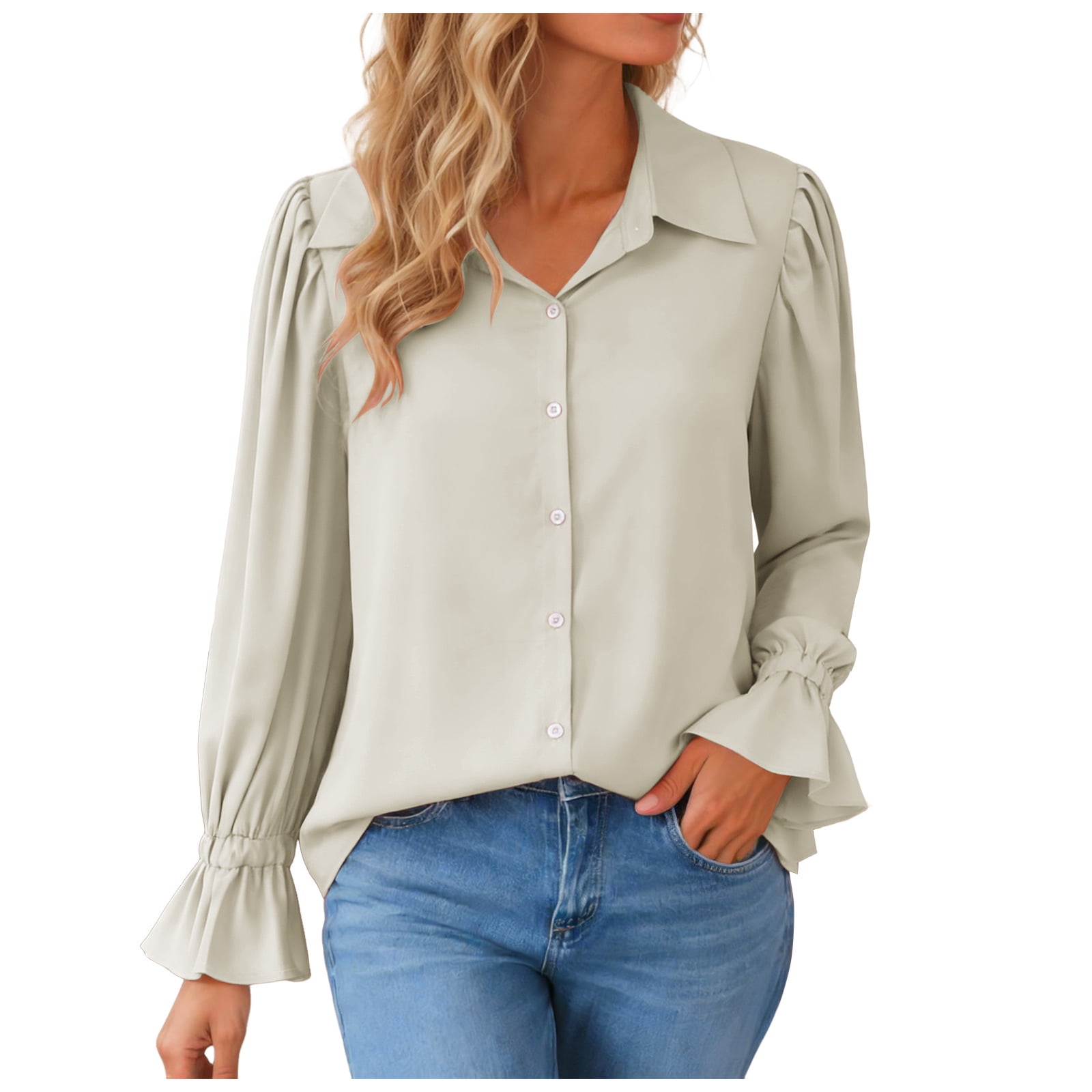 larppty Women Blouses Spring Fall Outfits Satin Lantern Long Sleeve ...