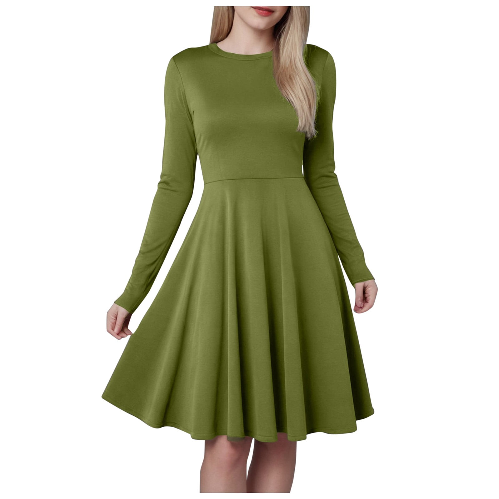 larppty Women's Fall Short Dress Ribbed Knit Crewneck Long Sleeve A ...