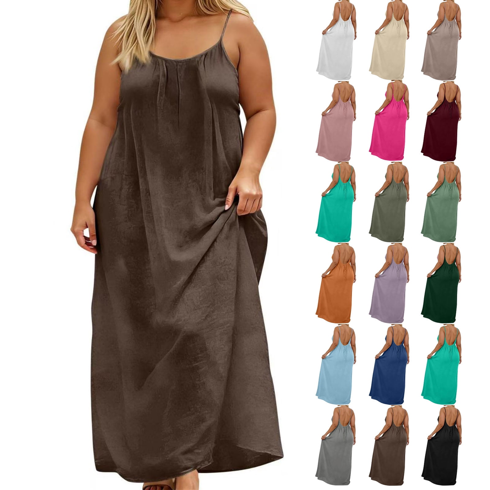 larppty Women's Plus Size Backless Maxi Dress with Thin Straps Flowy ...