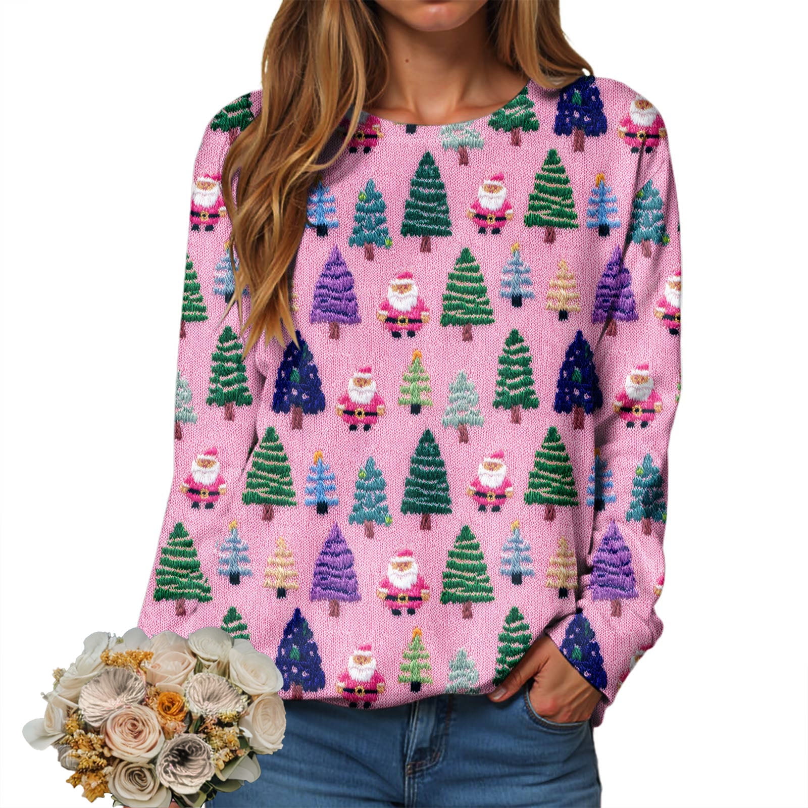 larppty Women's Ugly Christmas Sweaters Cute Christmas Tree Long Sleeve ...