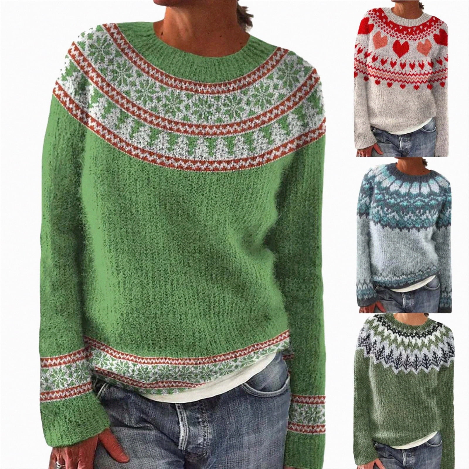 larppty Womens Fair Isle Sweaters Trendy Fall Winter Casual Vintage ...