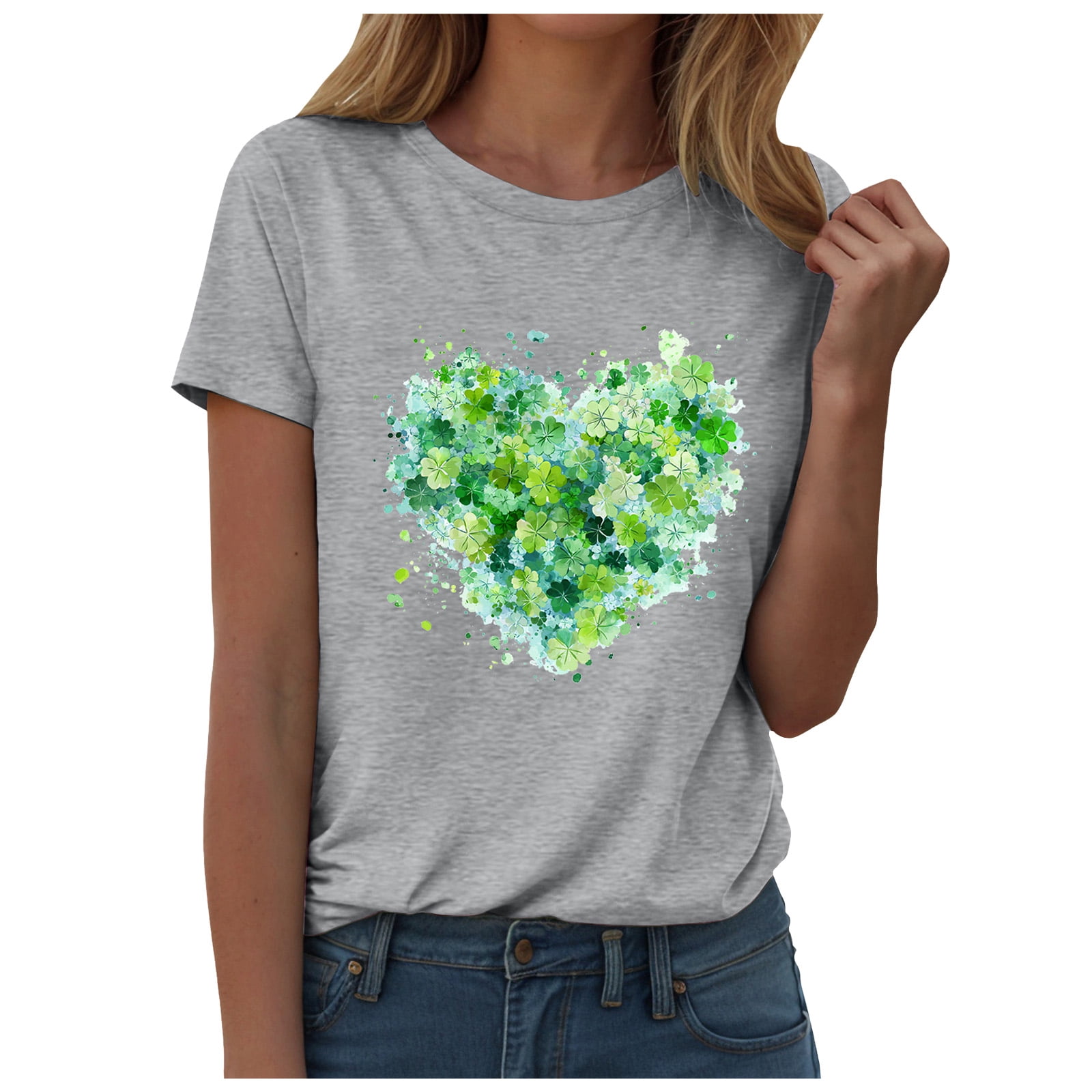 larppty Womens St Patrick's Day Shirts Crew Neck Irish Shamrock Graphic ...