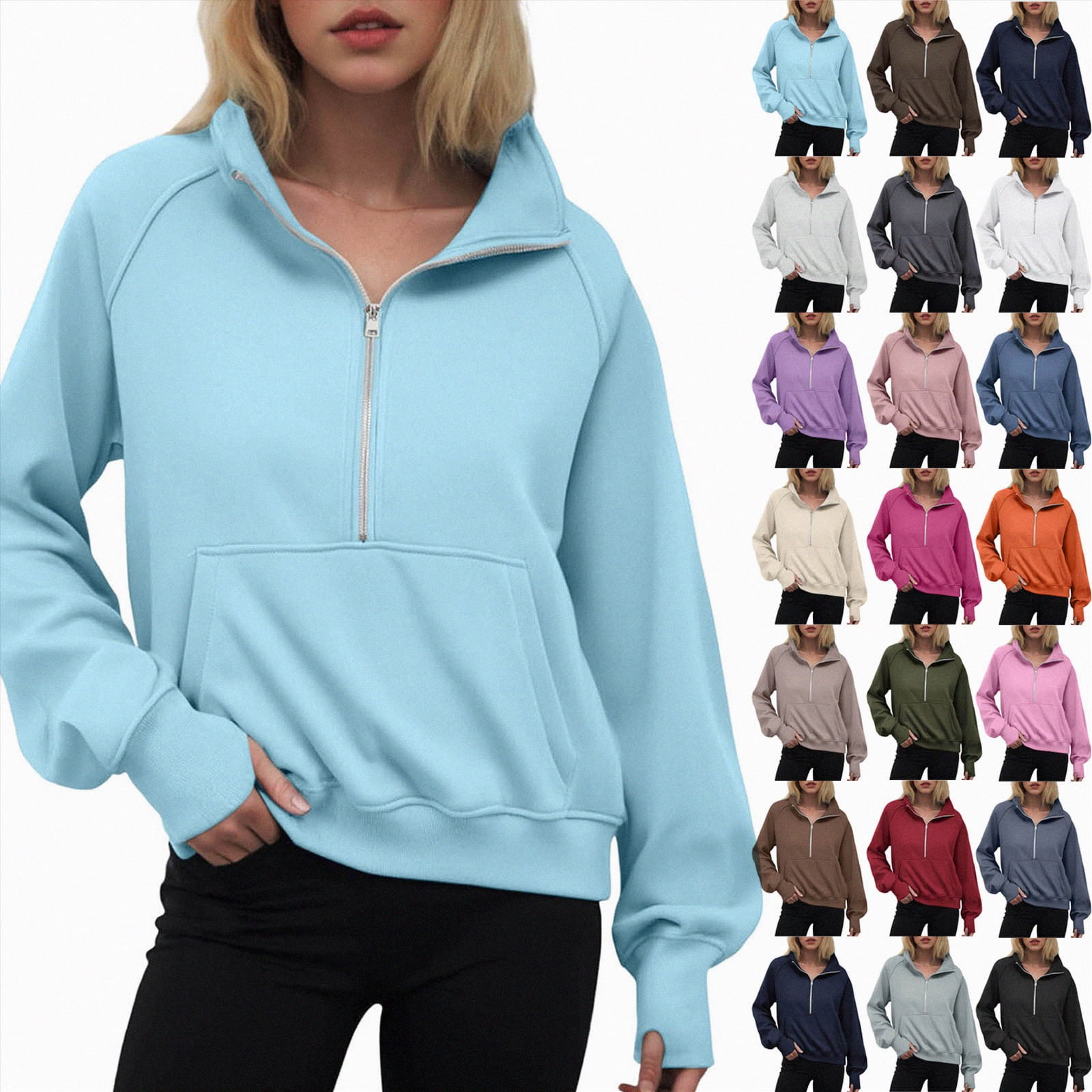 larppty Womens Sweatshirts Half Zip Cropped Pullover Fleece Quarter ...