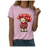 larppty Womens Valentines Tshirt Retro Love Heart Print Preppy Casual ...