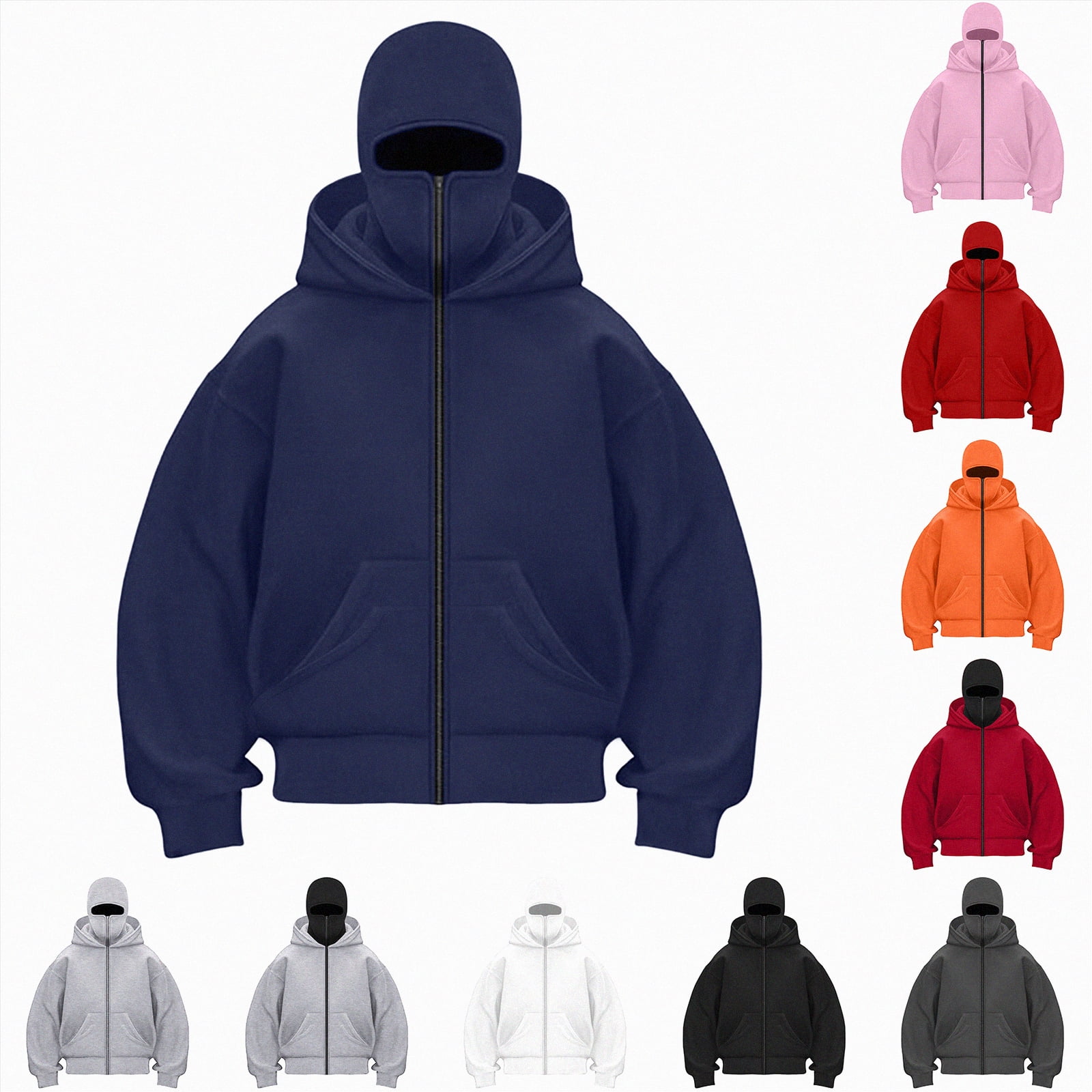 larppty Zip Up Hoodie, Hoodie with Face Mask Built in Balaclava,Ski ...