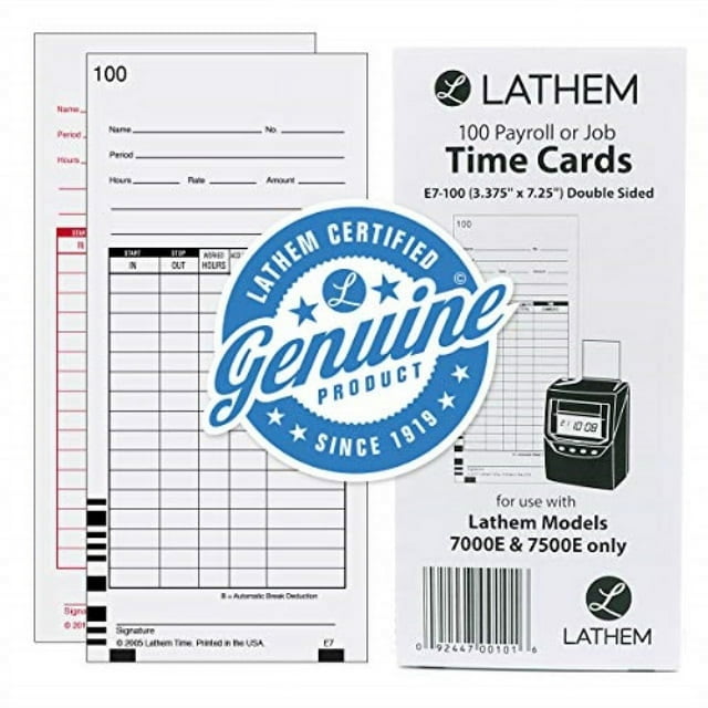lathem bar coded time cards, for use with lathem 7000e & 7500e time ...
