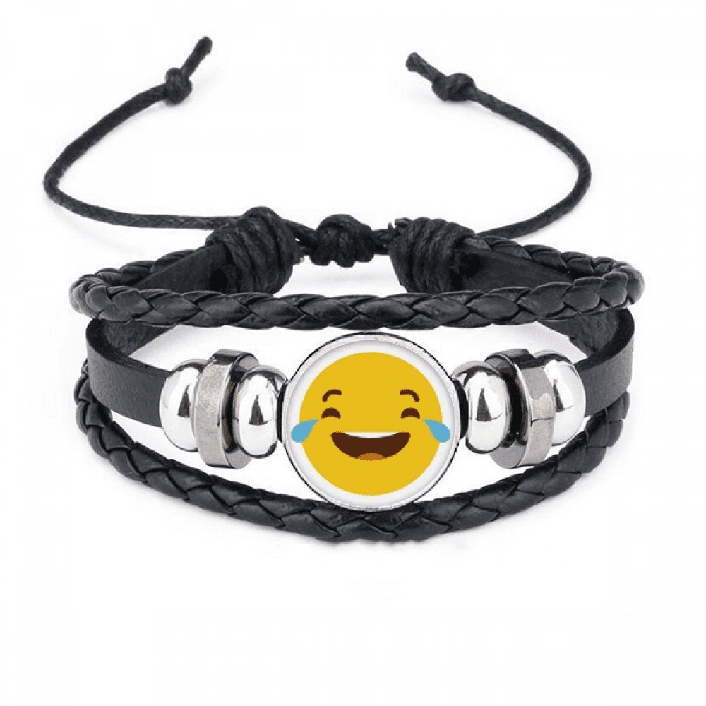 laugh cry yellow cute online chat happy bracelet braided leather woven ...