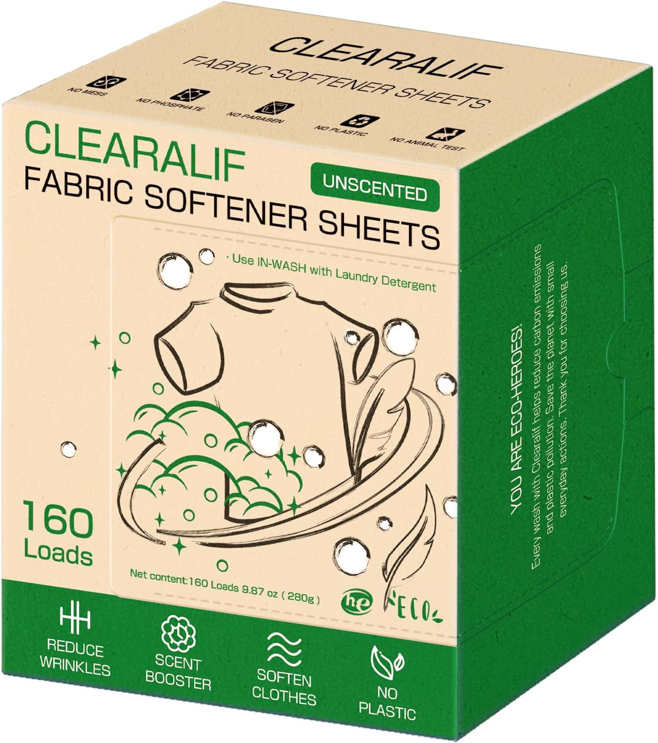 laundry Fabric Softener Sheets, Unscented, 160 Loads, Eco Friendly ...