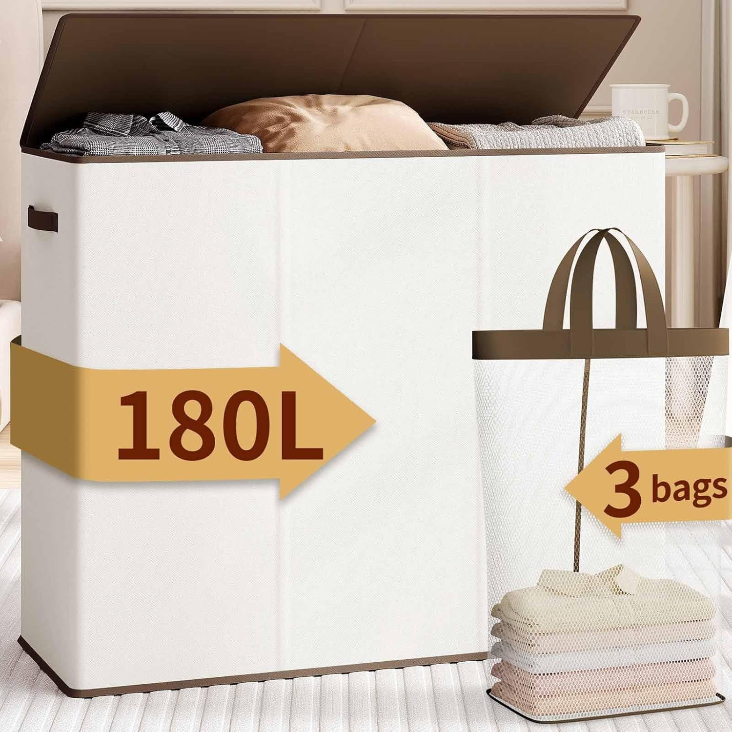 laundry hamper 3 section,180L large laundry basket for laundry sorting ...