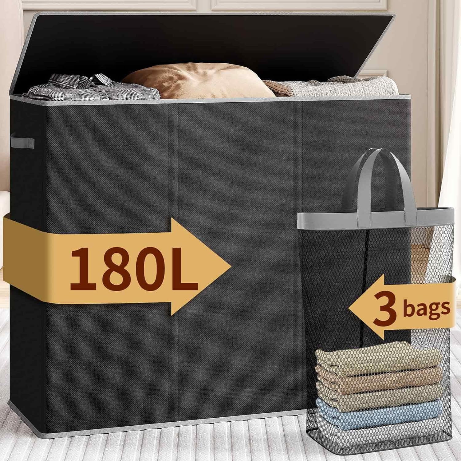 laundry hamper 3 section,180L large laundry basket for laundry sorting ...