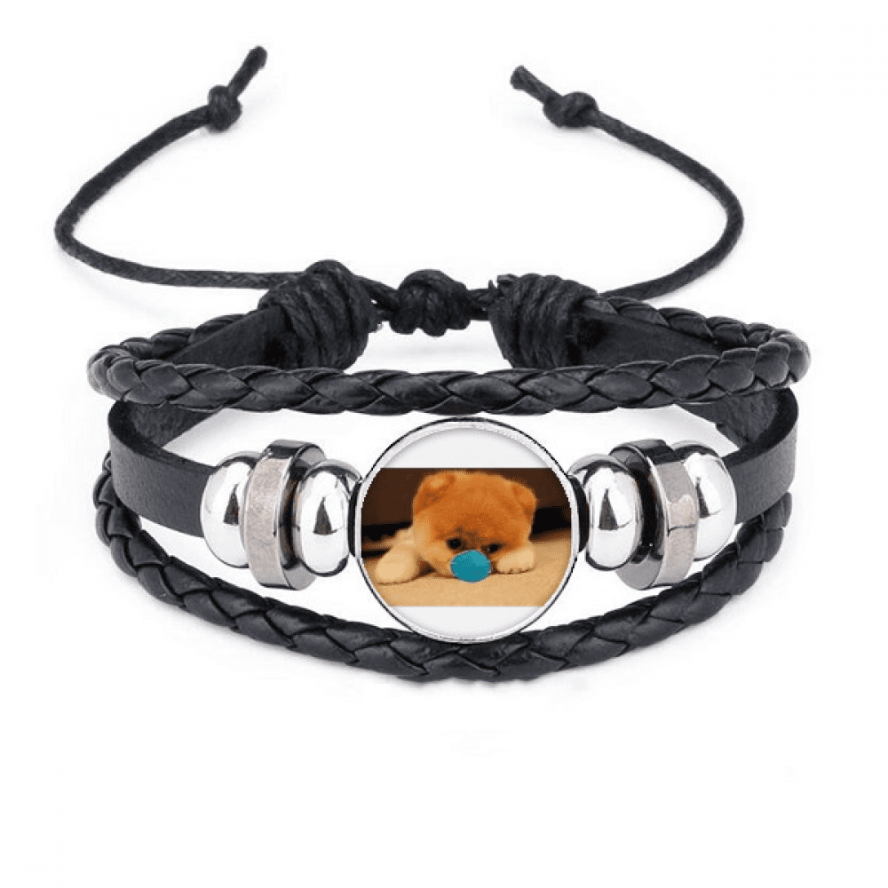 lazy head lovely pet dog expression bracelet braided leather woven ...