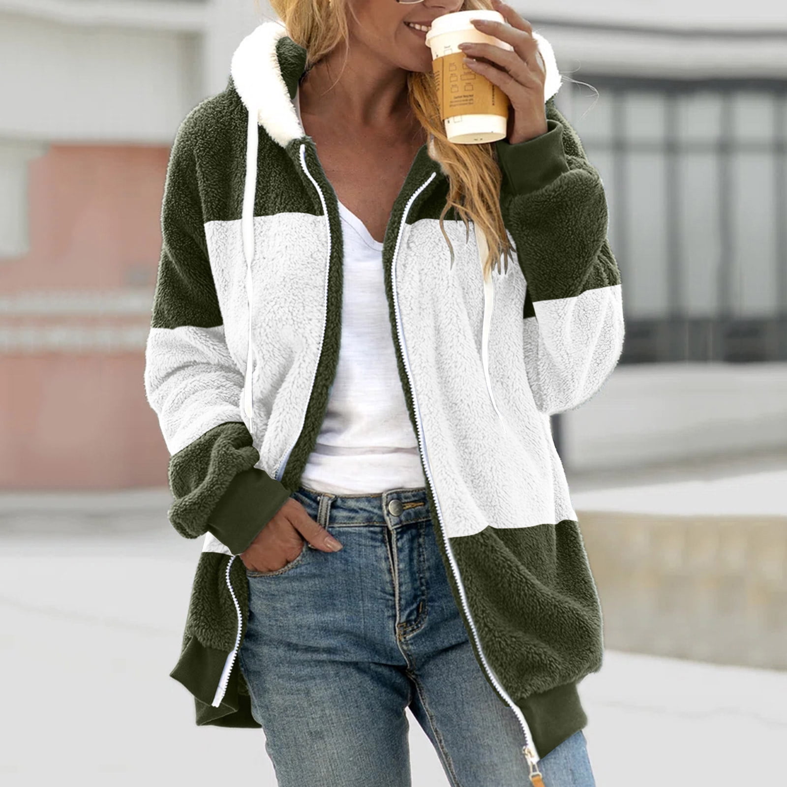 lcziwo 2024 Women Fuzzy Jackets Plus Size,Womens Winter Fuzzy Fleece ...