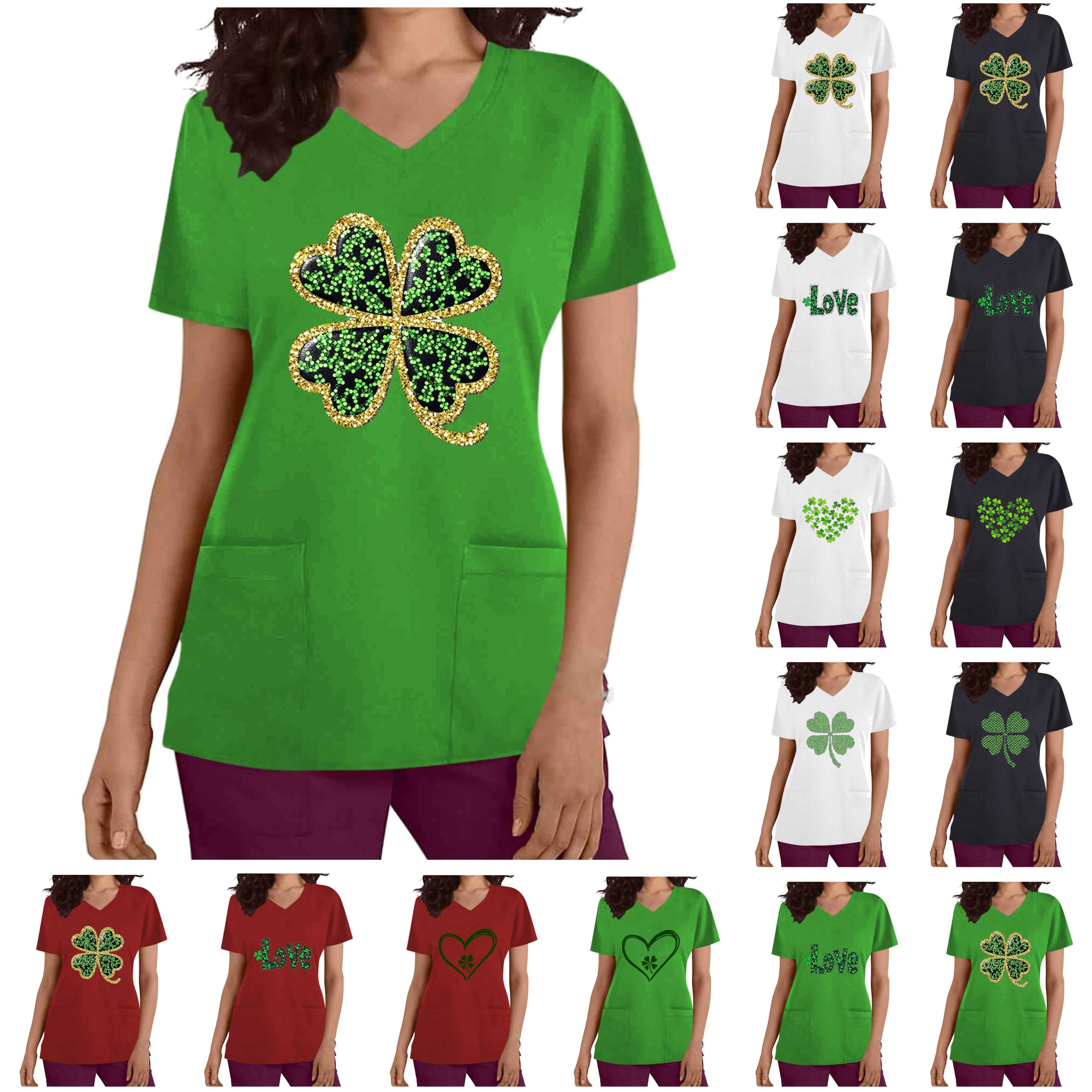 lcziwo Happy St. Patrick's Day Scrub Tops for Women Fashion Shamrock ...
