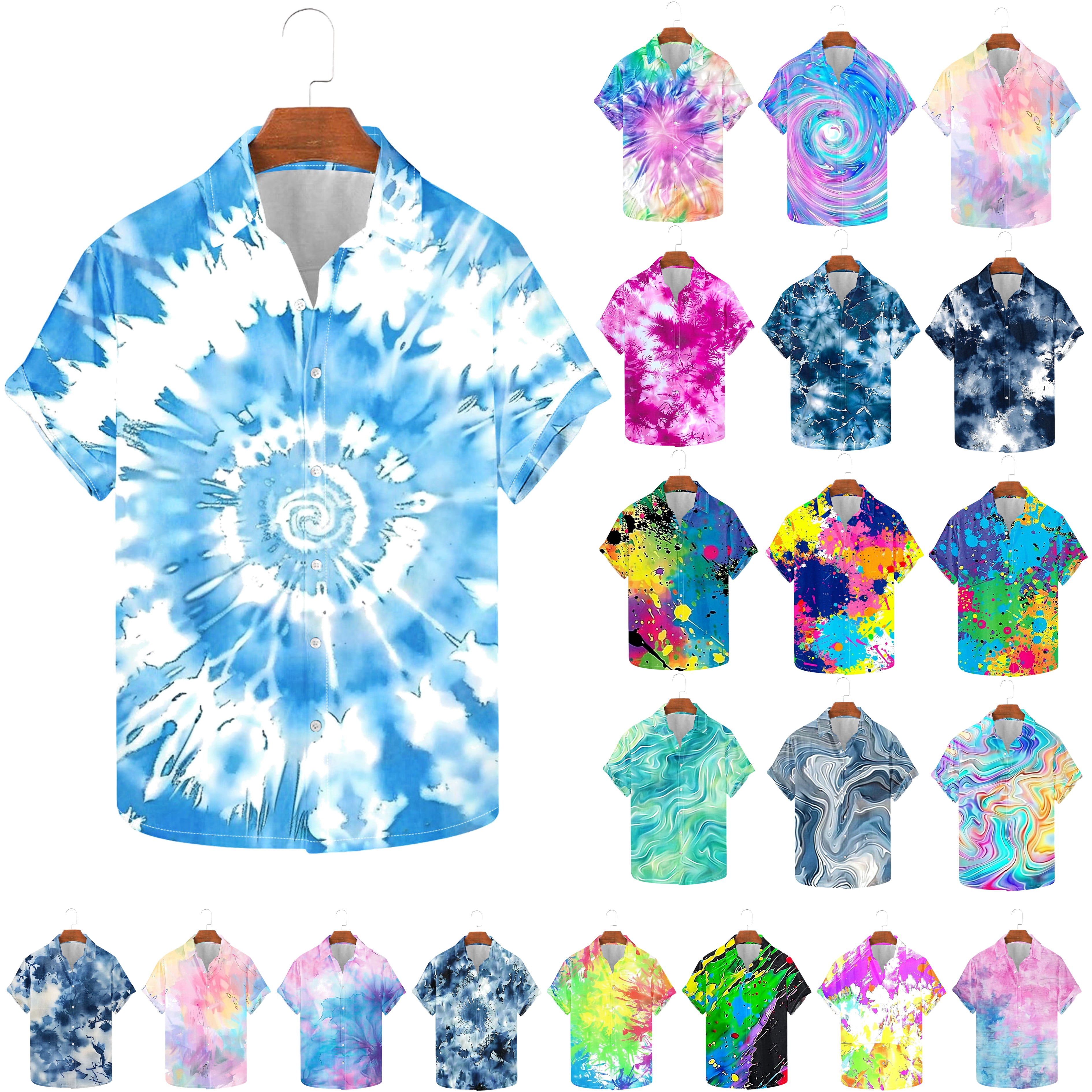 lcziwo Big and Tall Button Down Shirts for Men Tie Dye Print Short ...