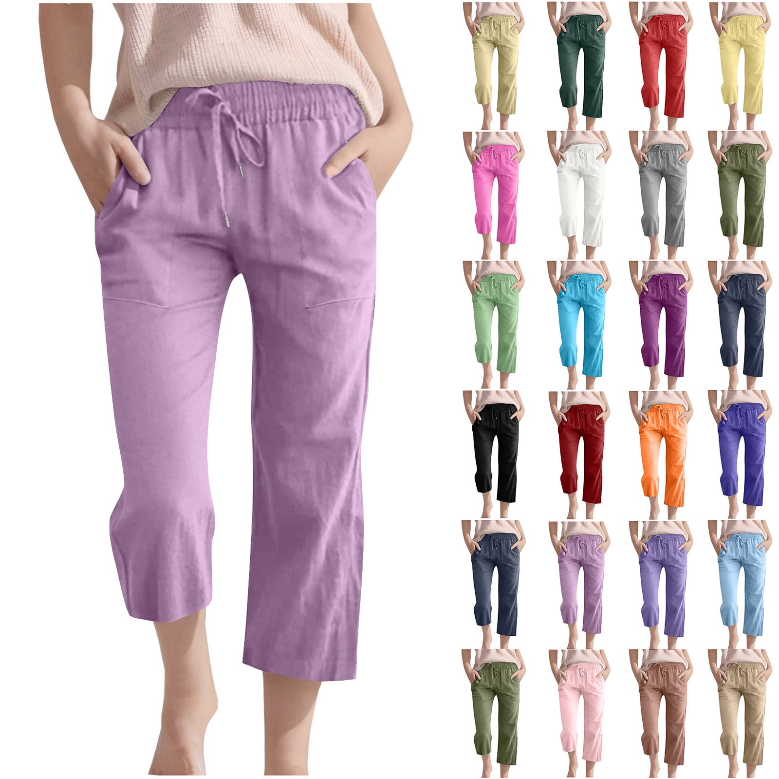 lcziwo Capris Pants for Girls 2025 Summer Casual Loose Cotton Linen ...