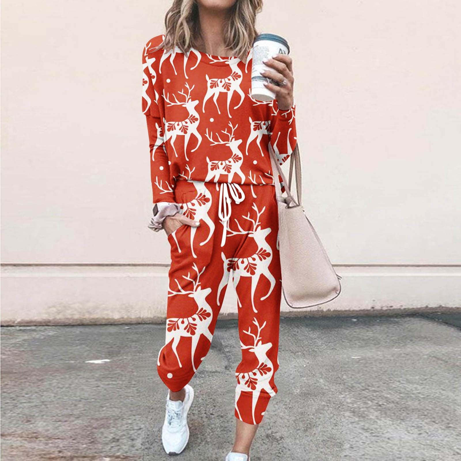 lcziwo Christmas Jogger Set Women,Two Piece Outfits for Women Christmas ...