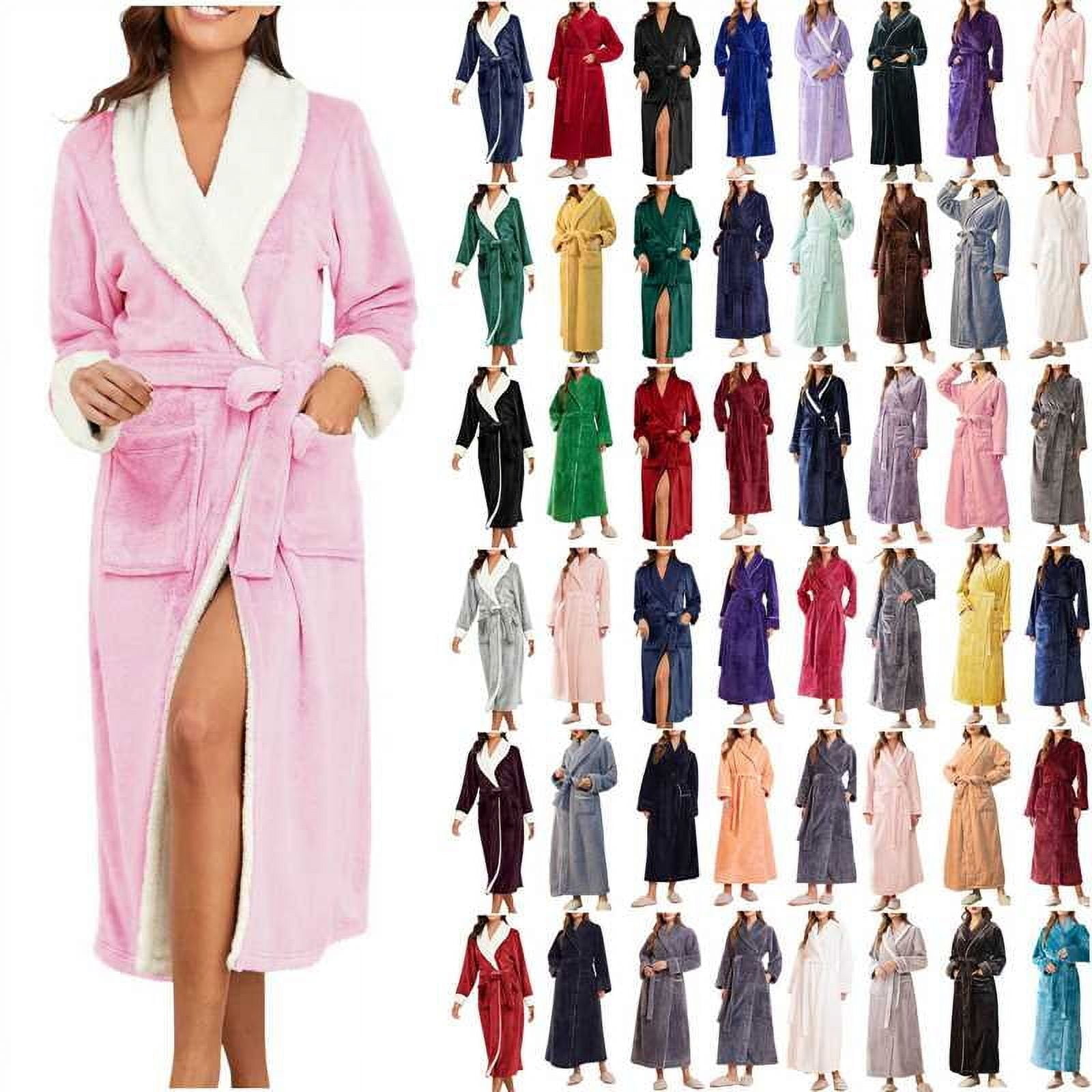 lcziwo Deals Today Women Fuzzy Robes Plush Bathrobes Long Sleeve Hooded ...
