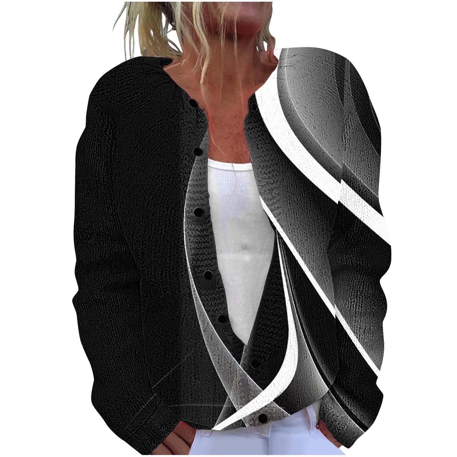 lcziwo Deals Today Womens Spring Cardigan Sweaters Trendy 3D Print Open ...