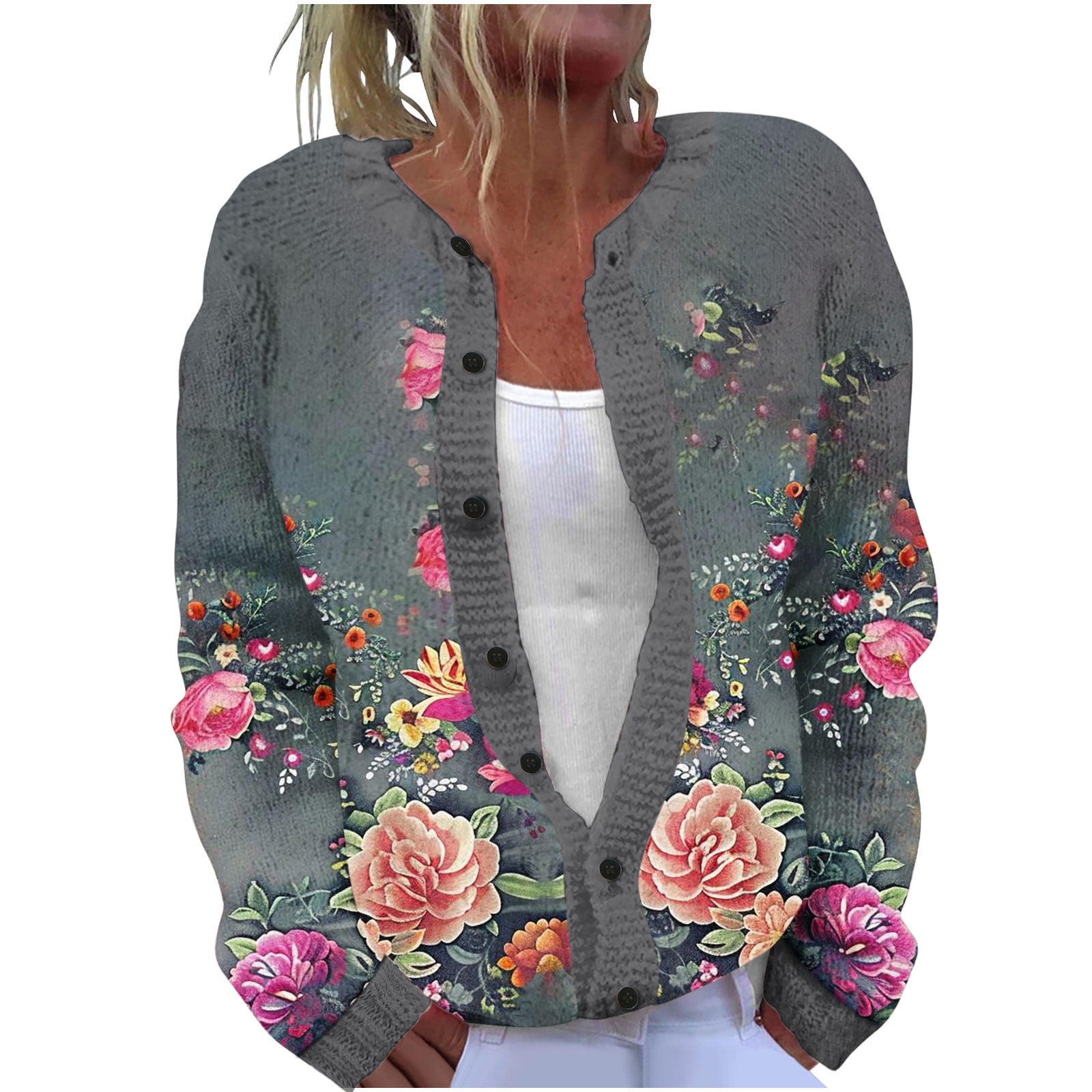 lcziwo Flash Deals Cardigan Sweaters for Women 2025 Spring Floral Print ...