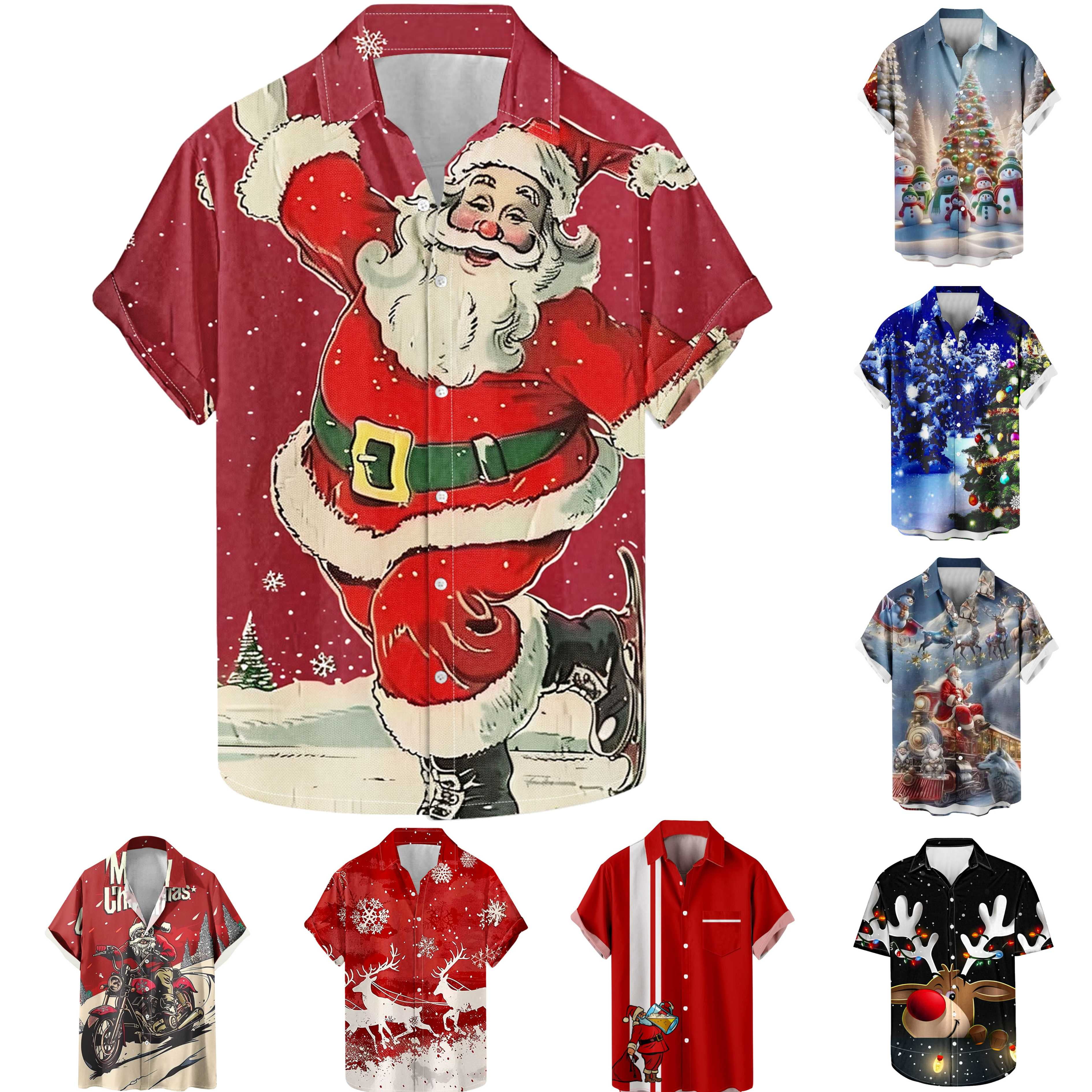 lcziwo Holiday Deals Funny Christmas Button Up Shirts for Men Cute ...