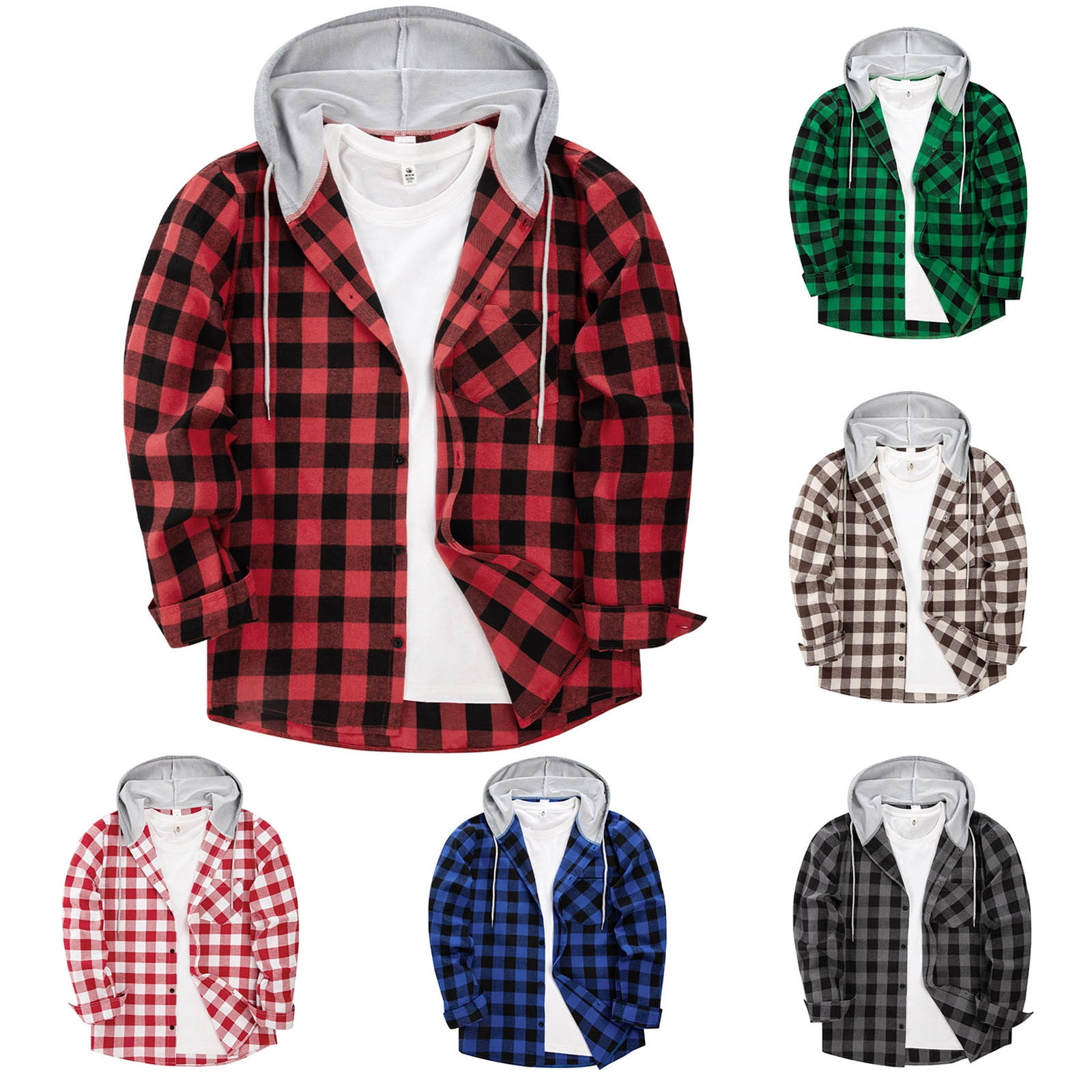 lcziwo Holiday Sales Men's Hooded Shirts Jackets Flannel Long Sleeve ...
