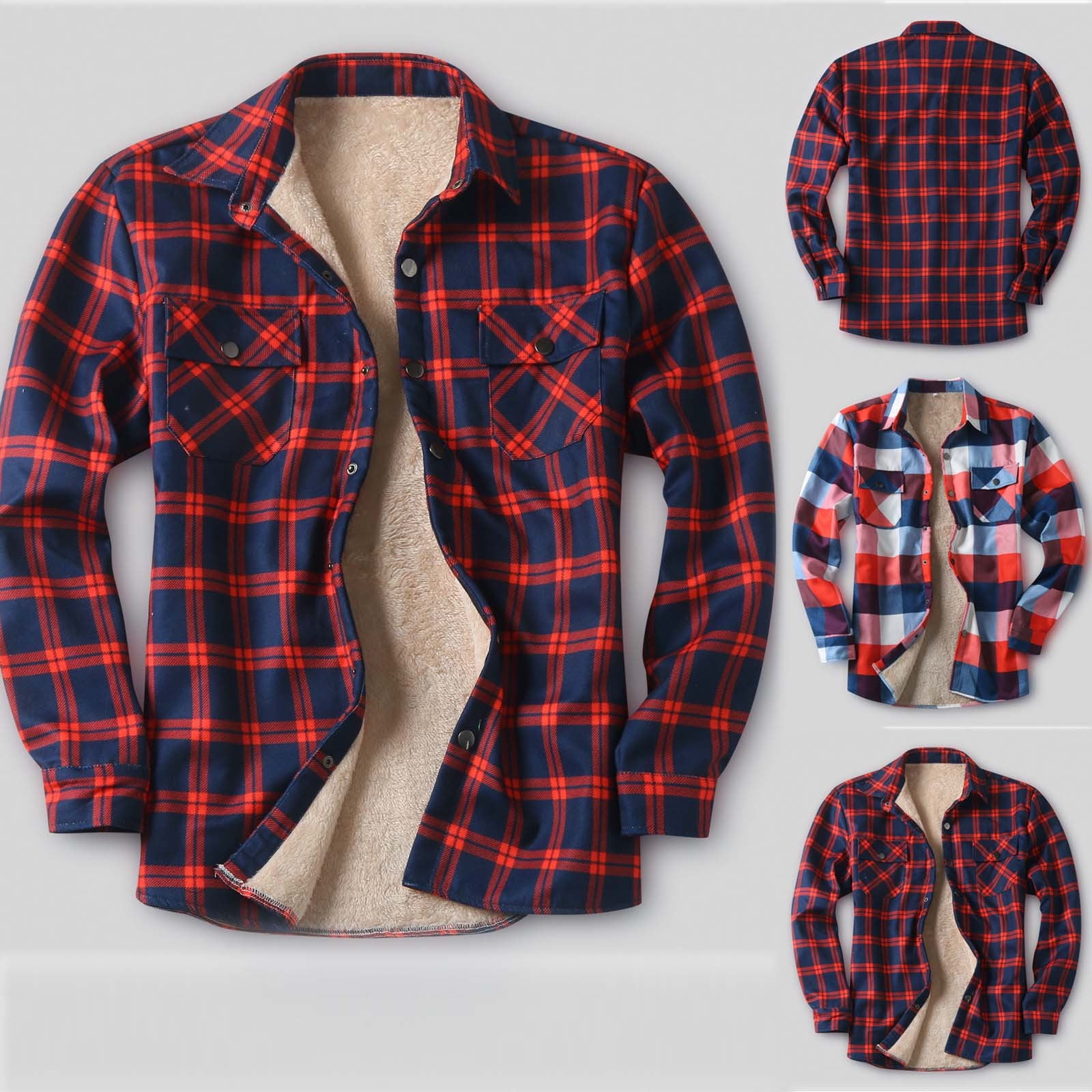 lcziwo Holiday Sales Men's Plaid Colorblock Drawstring Button Front ...