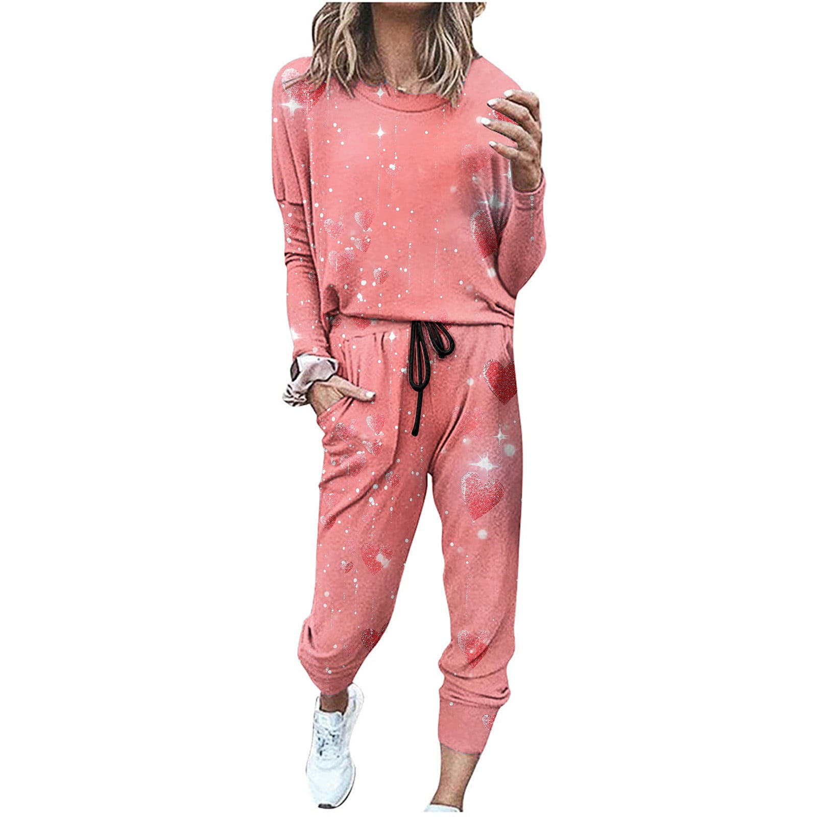 lcziwo Jogger Suits for Women Set 2 Piece Plus Size Long Sleeve Round ...