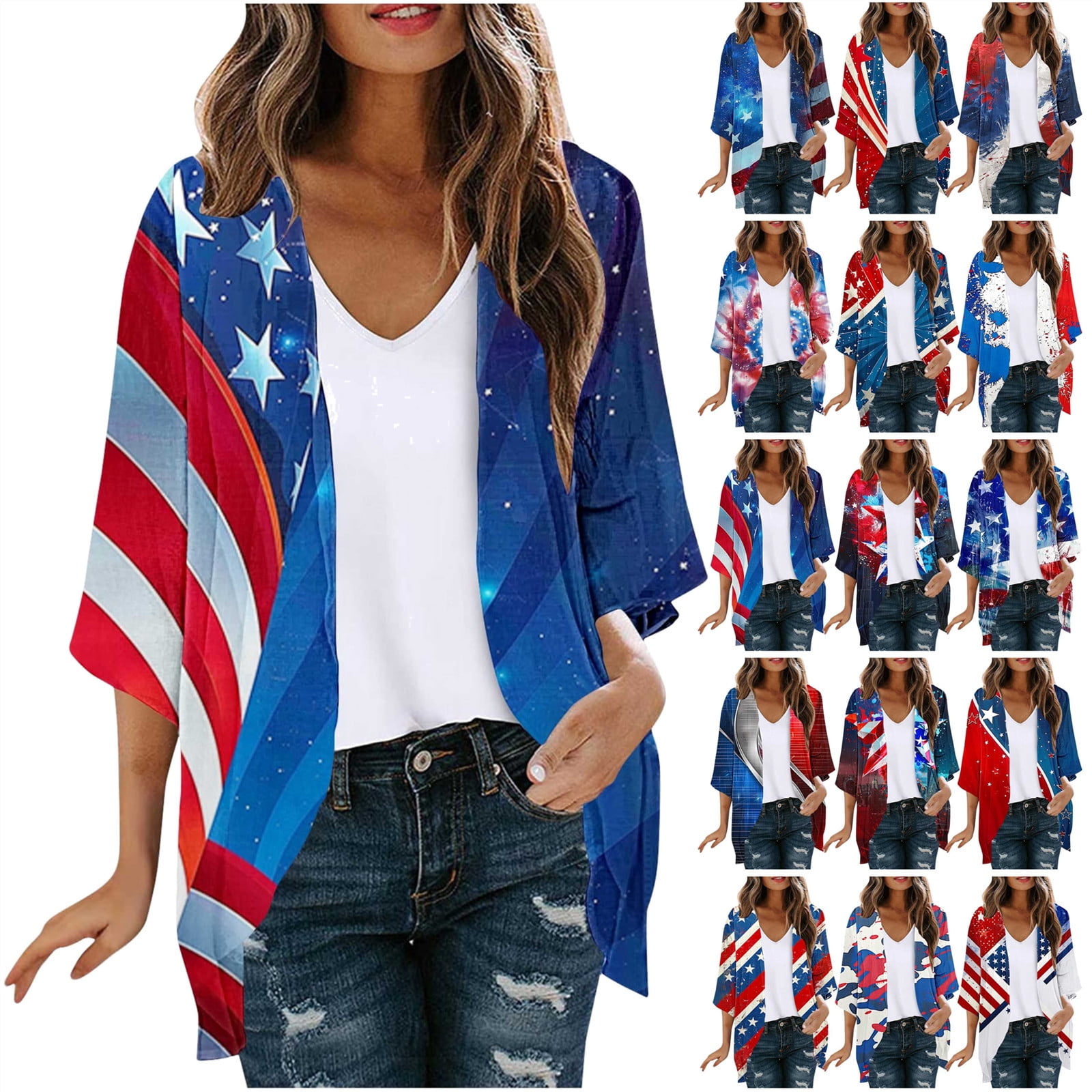 lcziwo Ladies Plus Size Shawl with Sleeves 4th of July American Flag ...