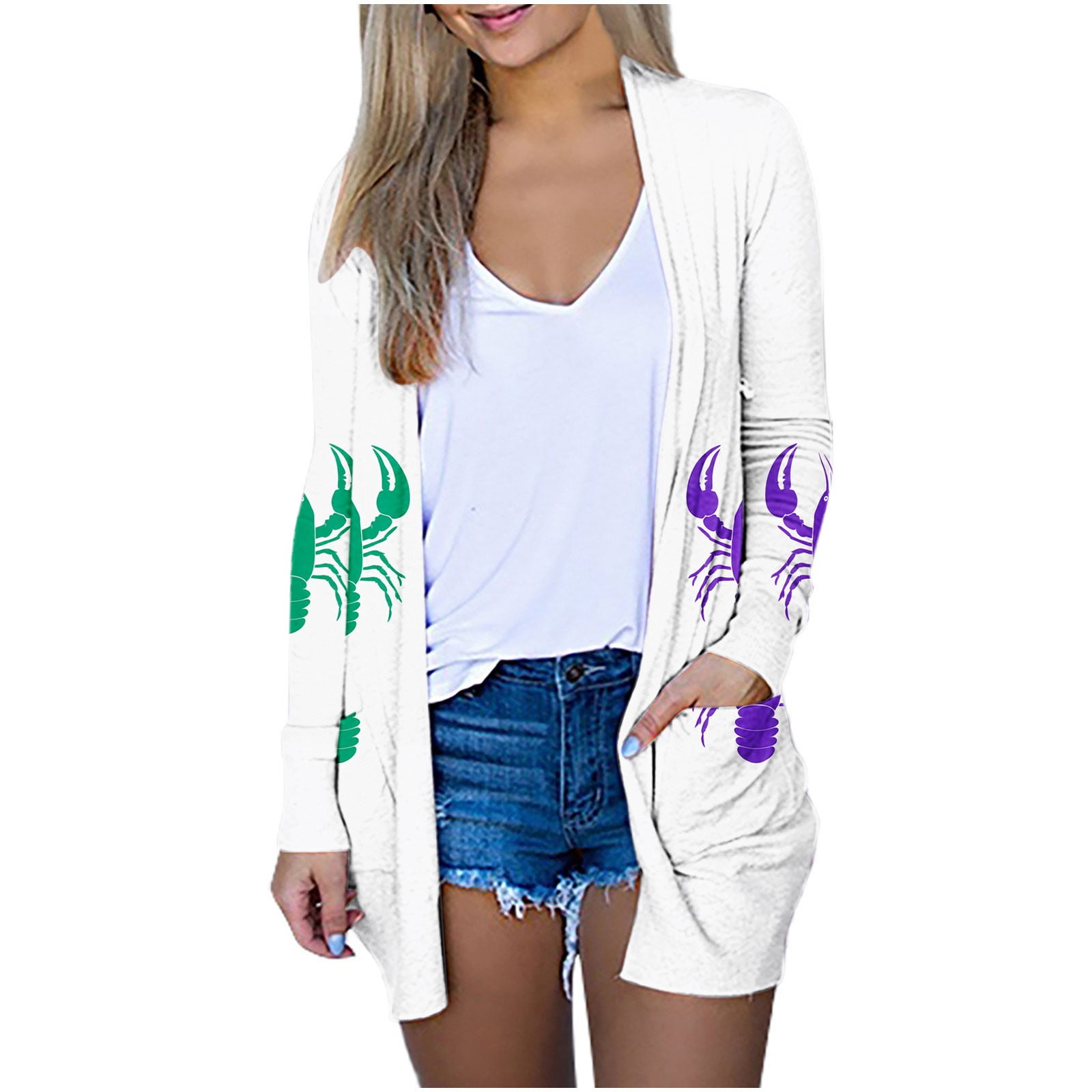 lcziwo Mardi Gras Cardigans for Women Lightweight Long Sleeve Plus Size ...