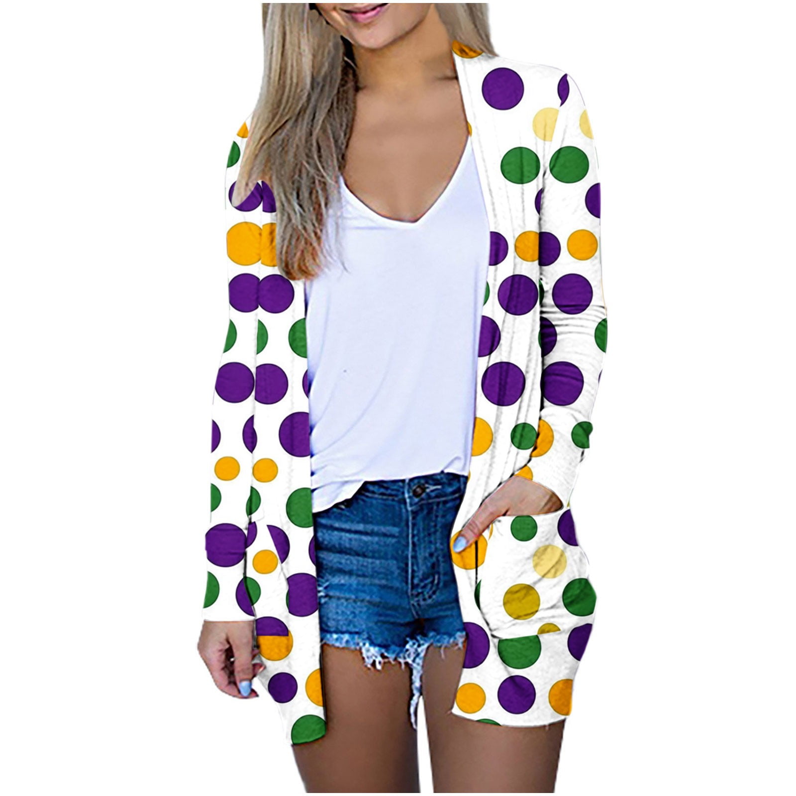 lcziwo Mardi Gras Cardigans for Women Long Sleeve Sweaters Lightweight ...