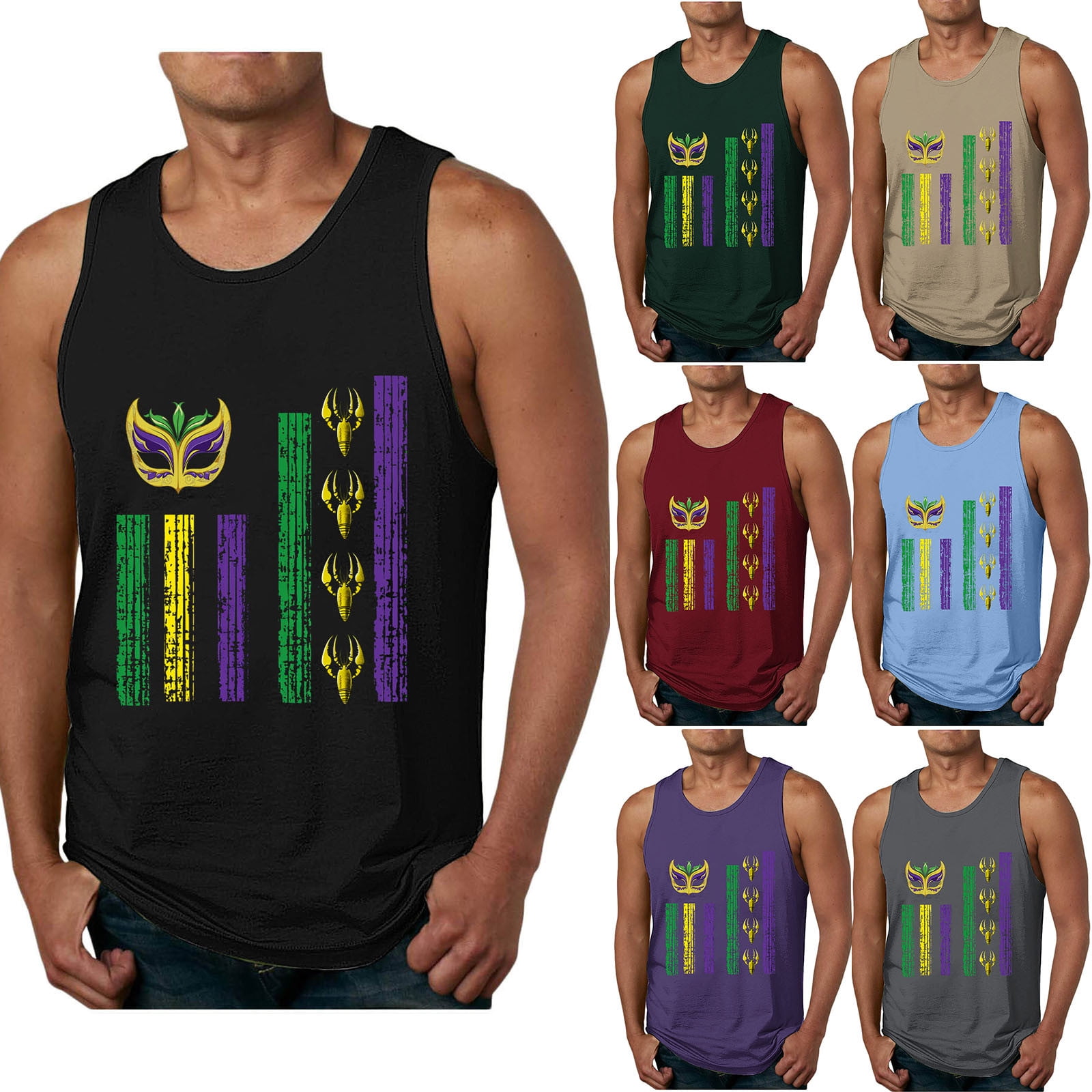 lcziwo Mardi Gras Outfit for Men Big and Tall Tank Tops Fashion USA ...