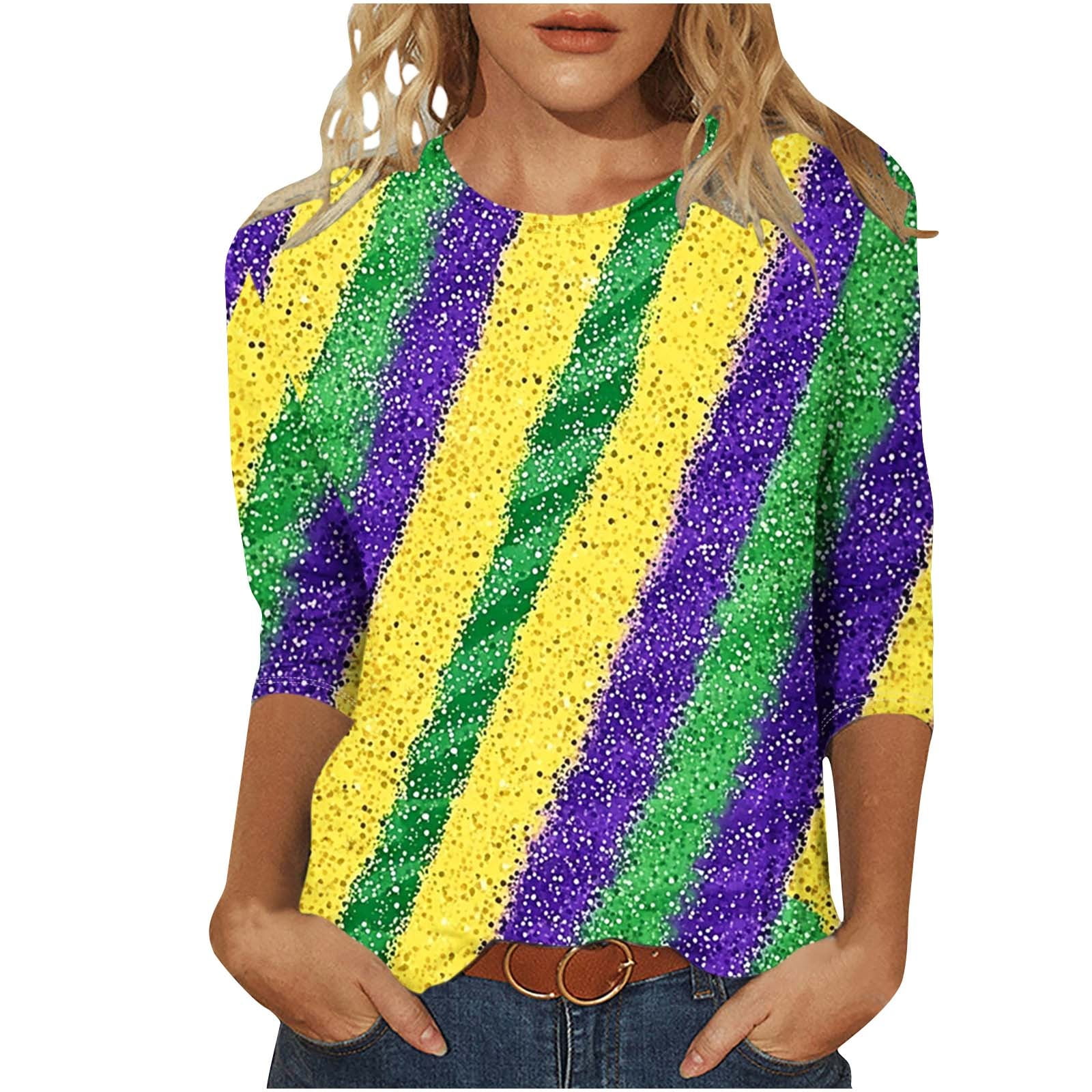 lcziwo Mardi Gras Shirt for Women 2025 3/4 Sleeve Fancy Blouse Carnival ...