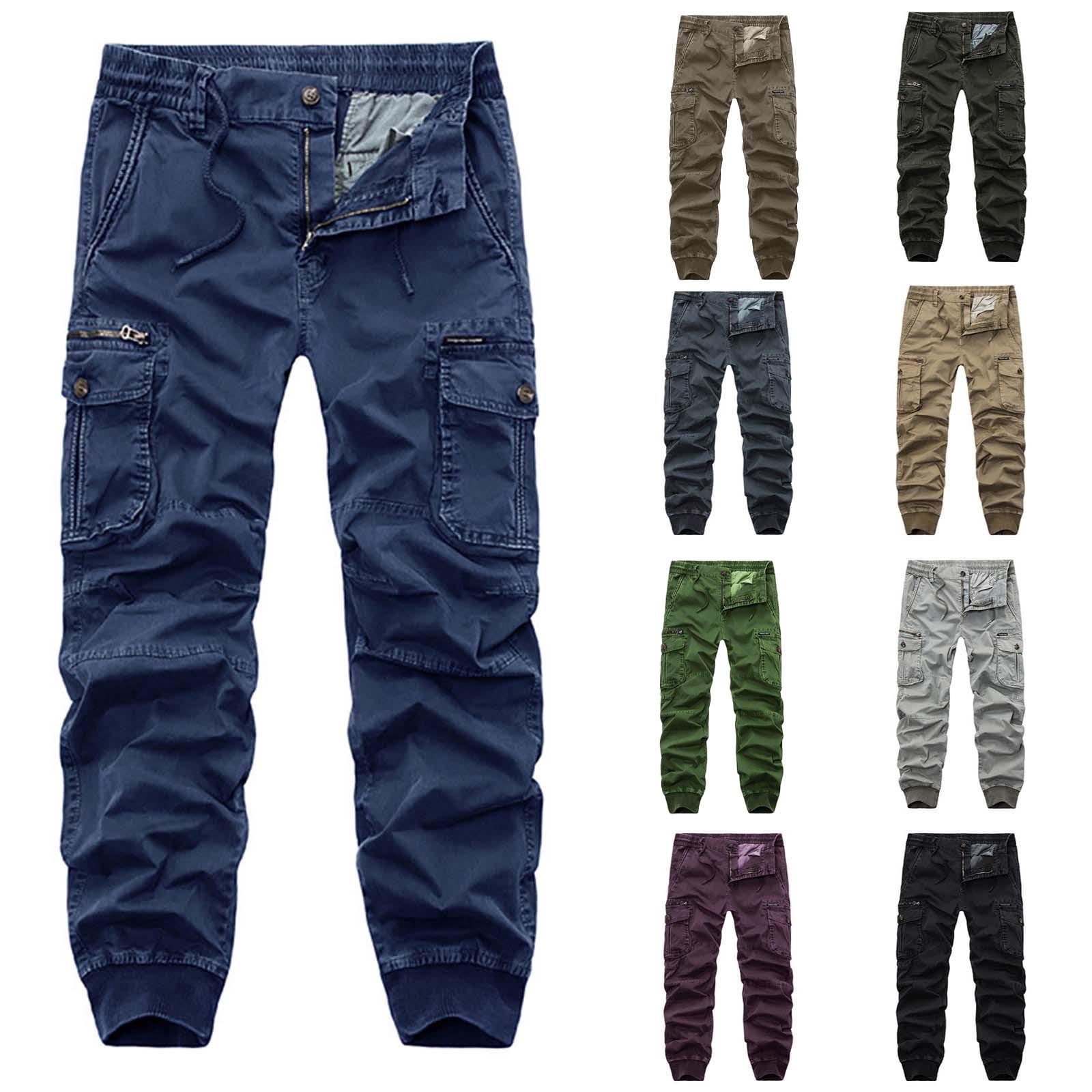 lcziwo Men Solid Color Pants with Pockets Construction Holiday Tactical ...