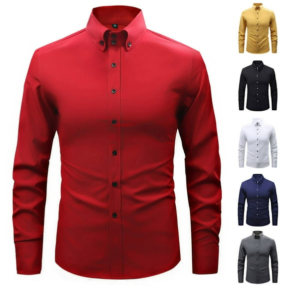 lcziwo Men's Prom Party Dress Shirt Solid Color Business Casual Long ...