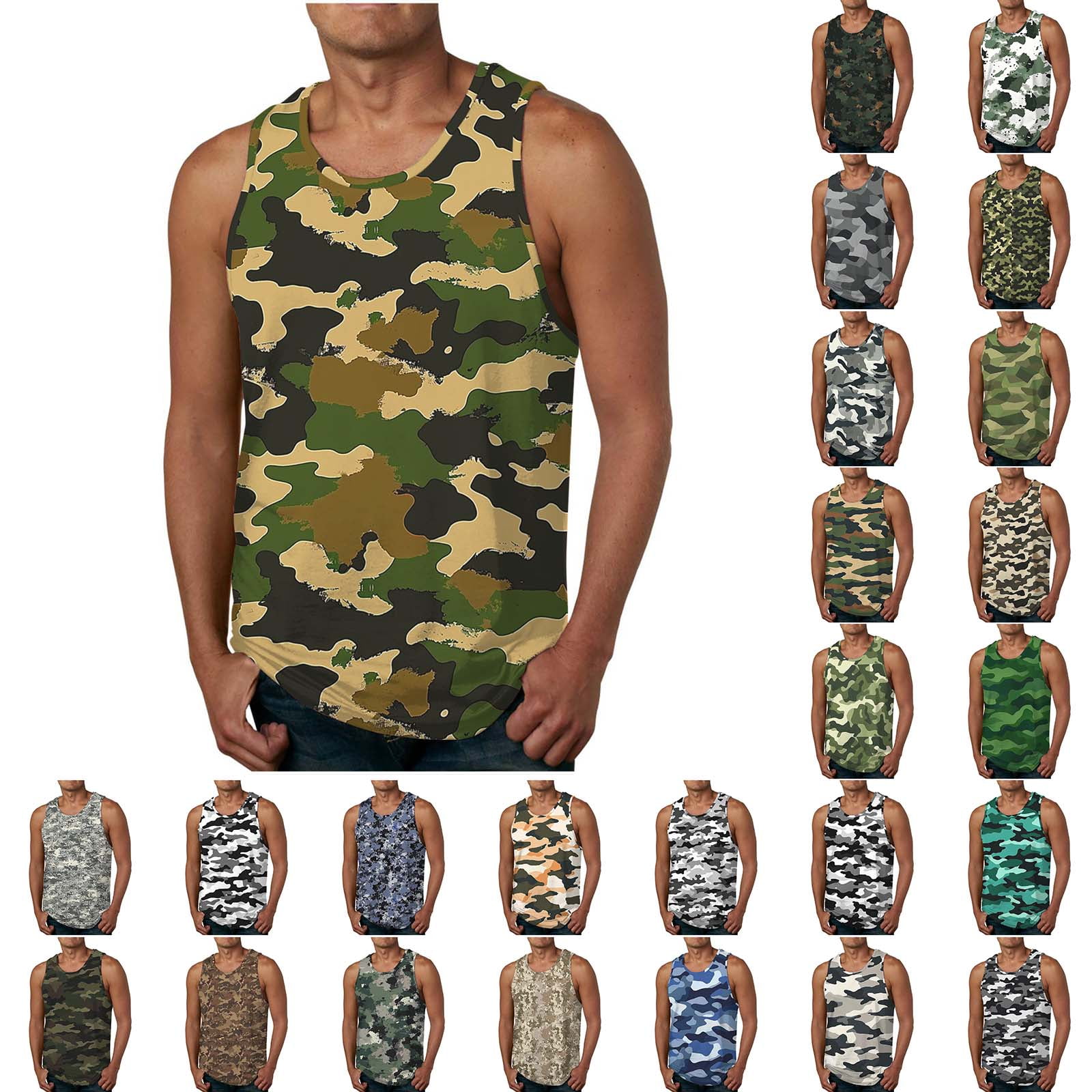 lcziwo Mens Camouflage Tank Tops Loose Fit Casual Cotton Sleeveless T ...