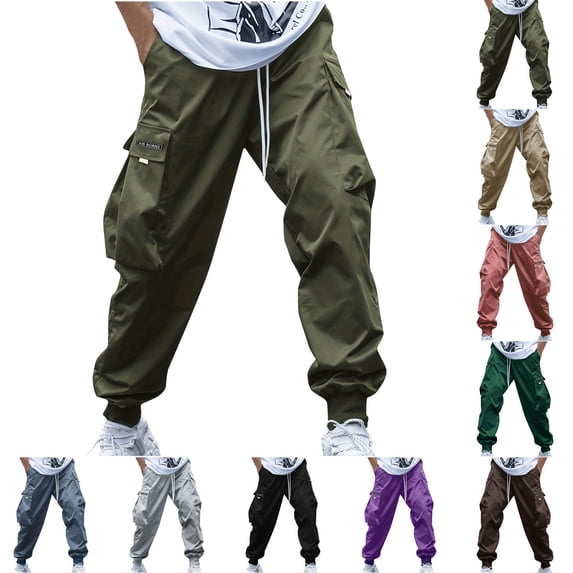 lcziwo Mens Cargo Pants Relaxed Fit Golf EDC Elastic Waist Pants with ...