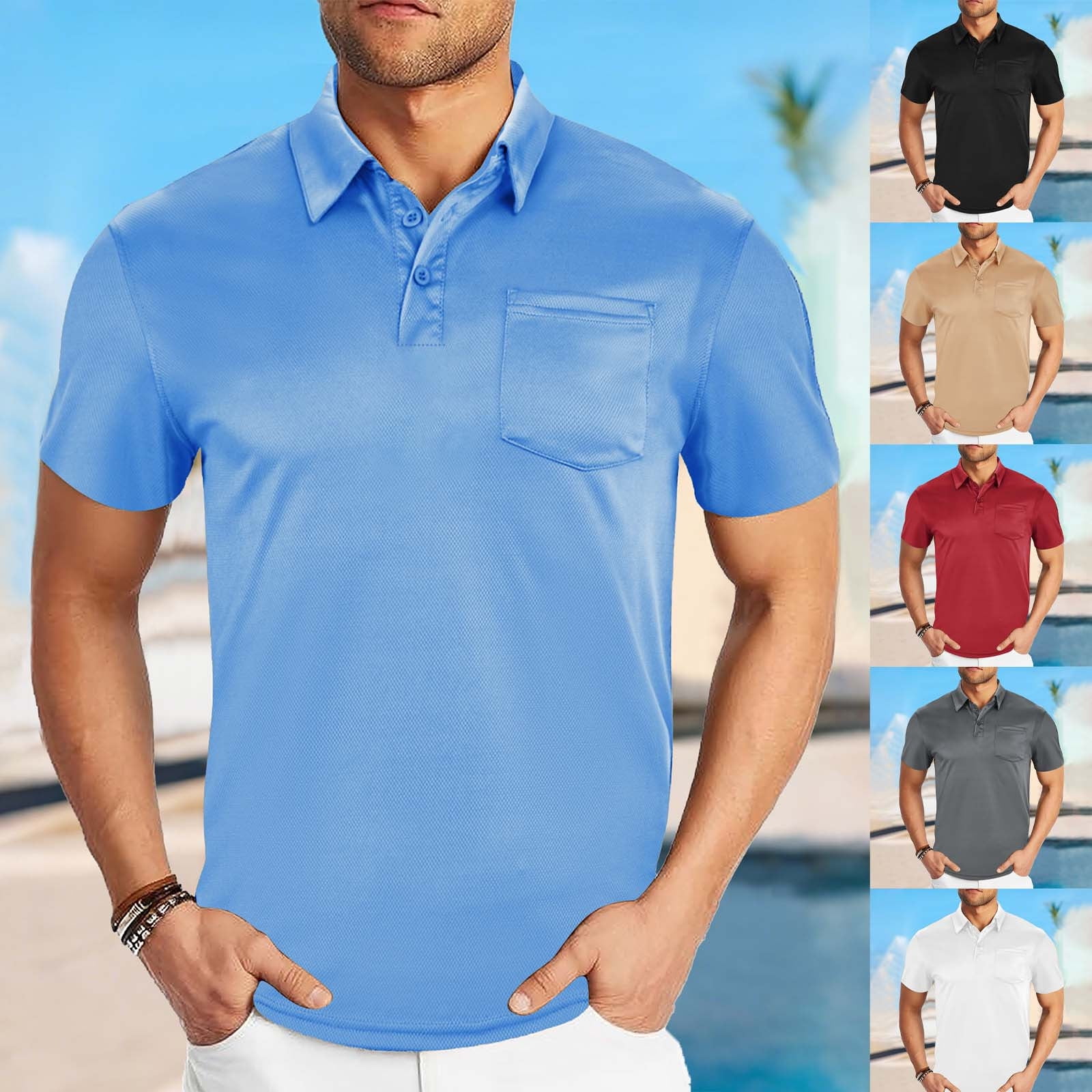 lcziwo Mens Short Sleeve Polo Shirt Lightweight Performance Golf Polos Breathable Mesh Workout ...