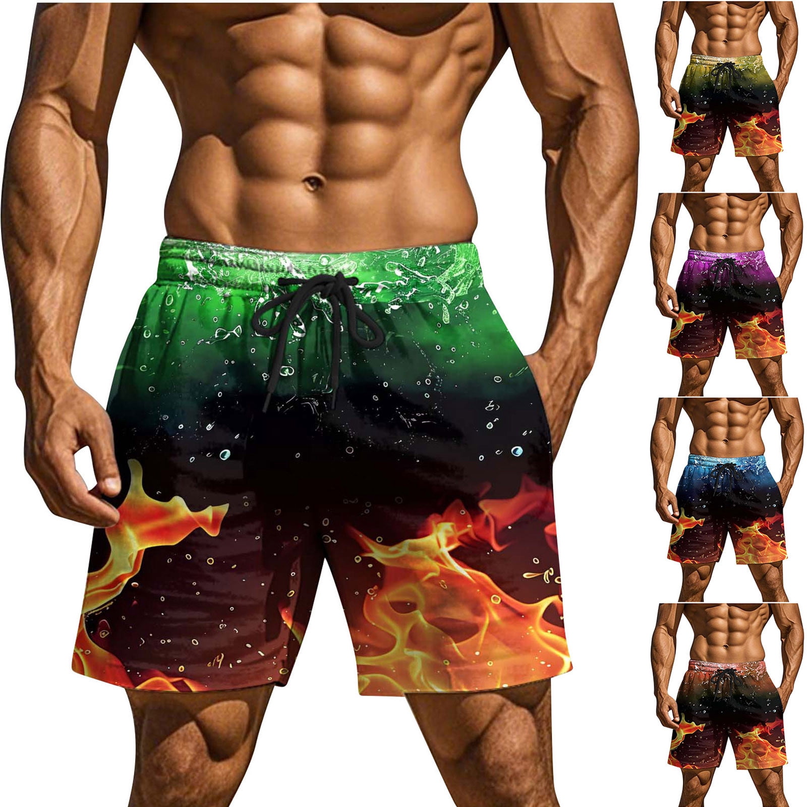 lcziwo Mens Swim Trunks Flame Print Two Pockets Funny Beach Shorts ...