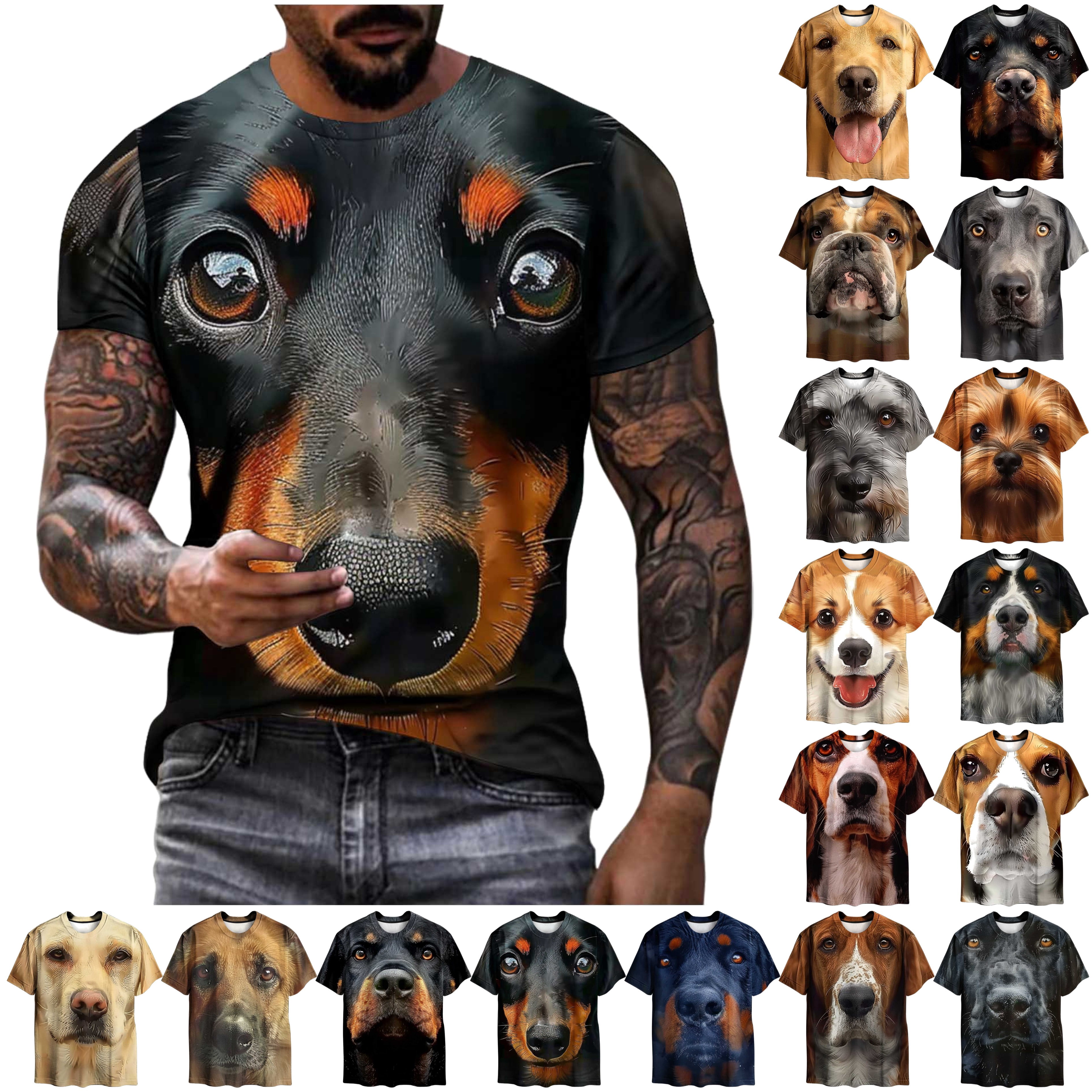 lcziwo Novelty Graphic Tees for Men Short Sleeve Funny 3D Dog Print T ...